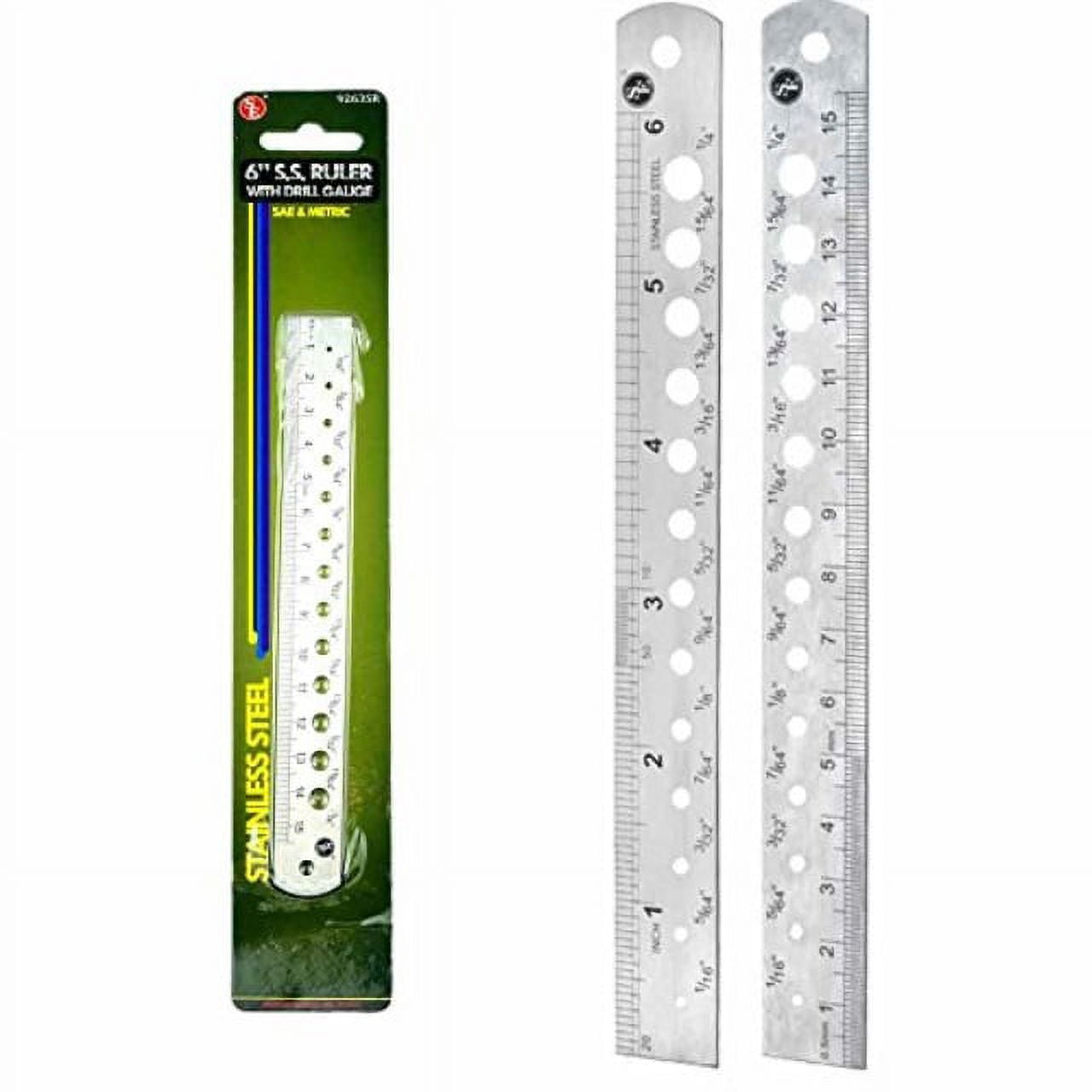 SE 9263SR 6" Stainless Steel Ruler in SAE and Metric with Drill Gauge ...