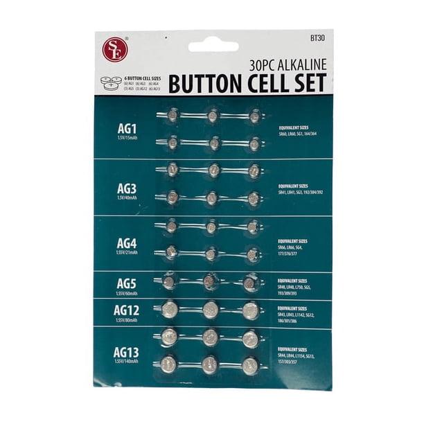 SE BT30 Batteries - Assorted Button Cell, 30 Pc - Walmart Business Supplies