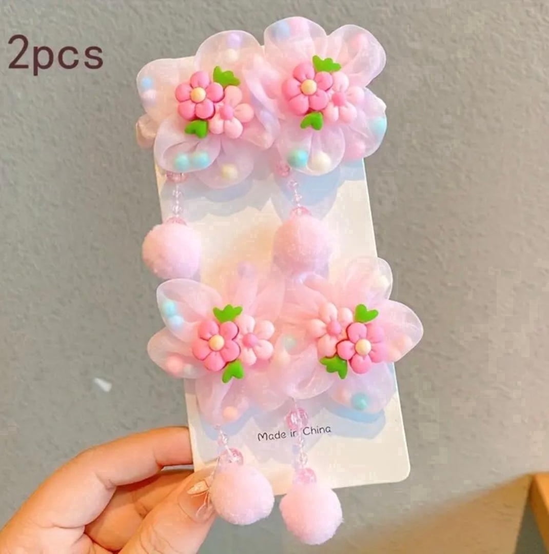 SE Kids Pastel Flower Hair Clips with Pom-Pom Dangles – Cute Floral ...
