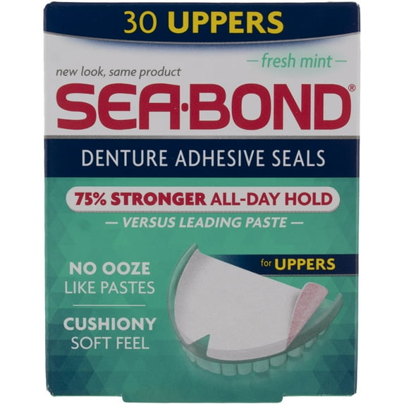 SEA-BOND Comfort Dental Teeth Adhesive Wafers, Uppers Fresh Mint, 30 ...