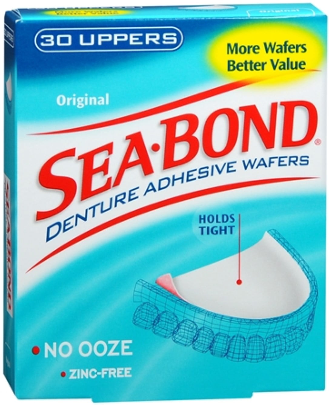 SEA-BOND Denture Adhesive Wafers Uppers Original 30 Each (Pack of 4 ...