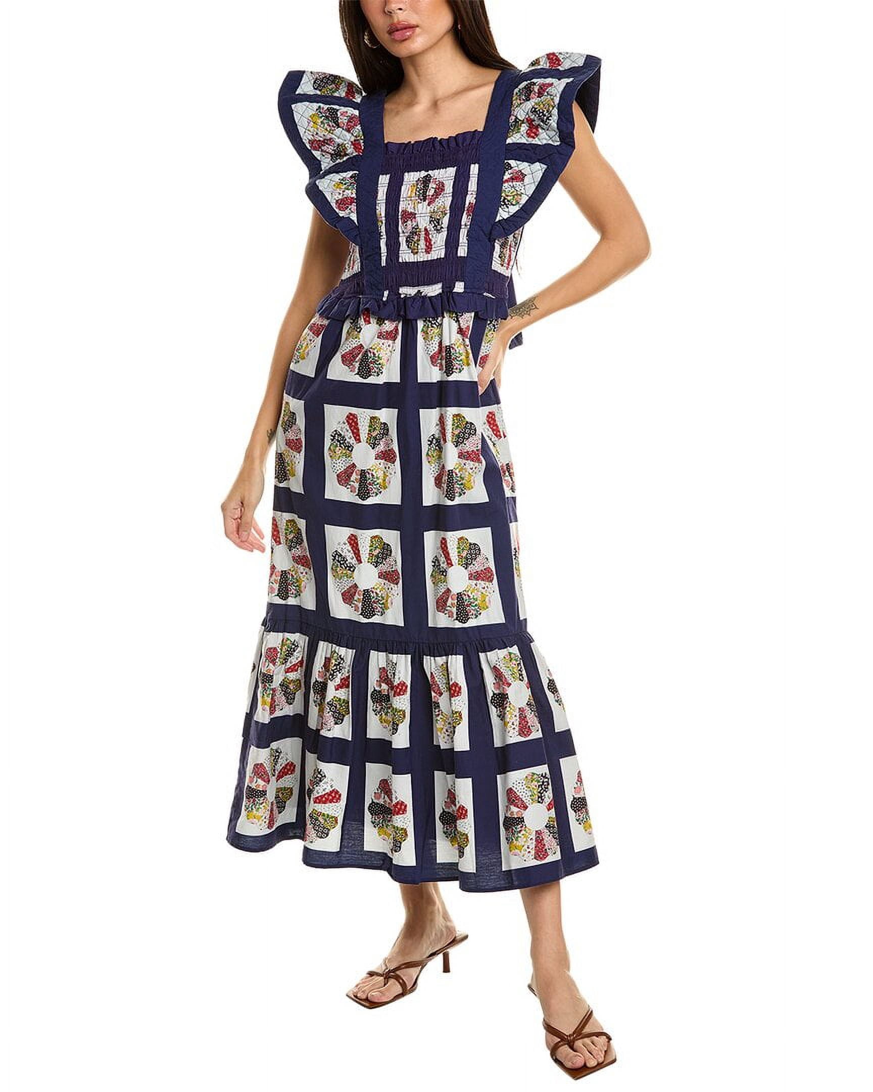 SEA NY Womens 100% Cotton Pippin Patchwork Smocked Apron Maxi Dress, 4 ...