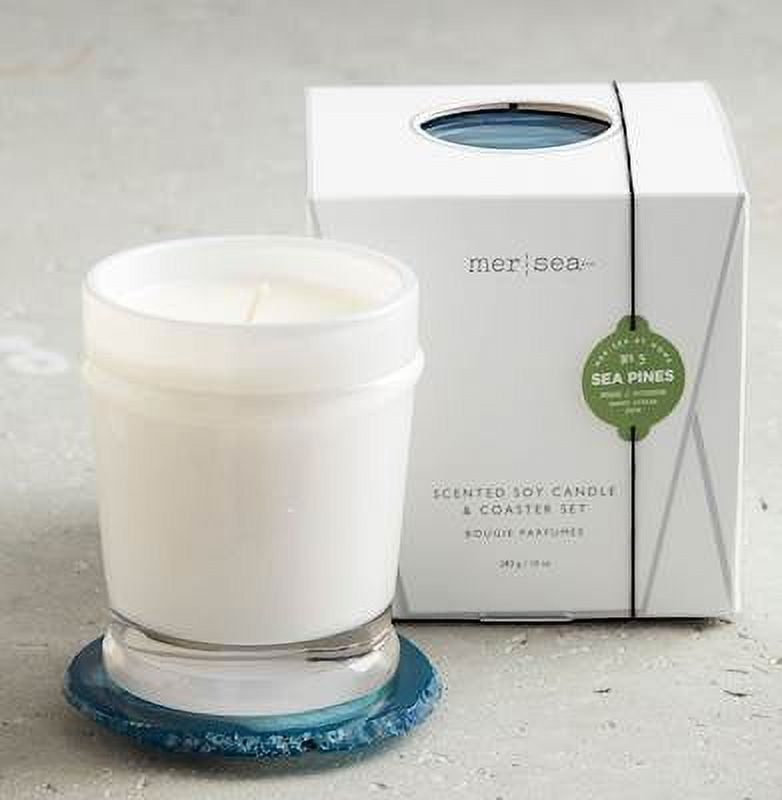 SEA PINES - MER SEA Boxed 10 oz Scented Jar Candle with Agate Coaster ...