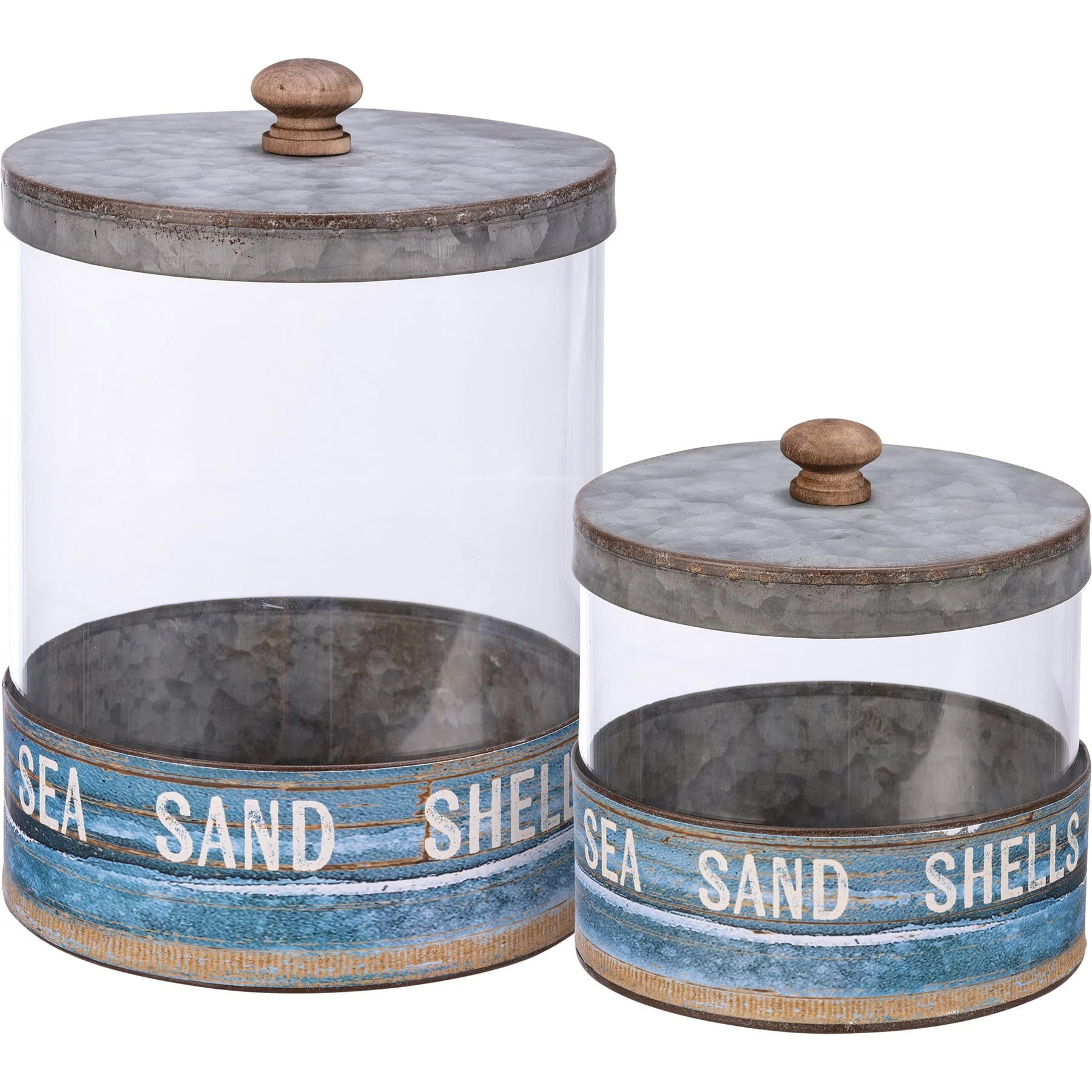 SEA SAND SHELLS Canister Set of 2 With Lids 5.50in x 8in and 4.75in x 5 ...