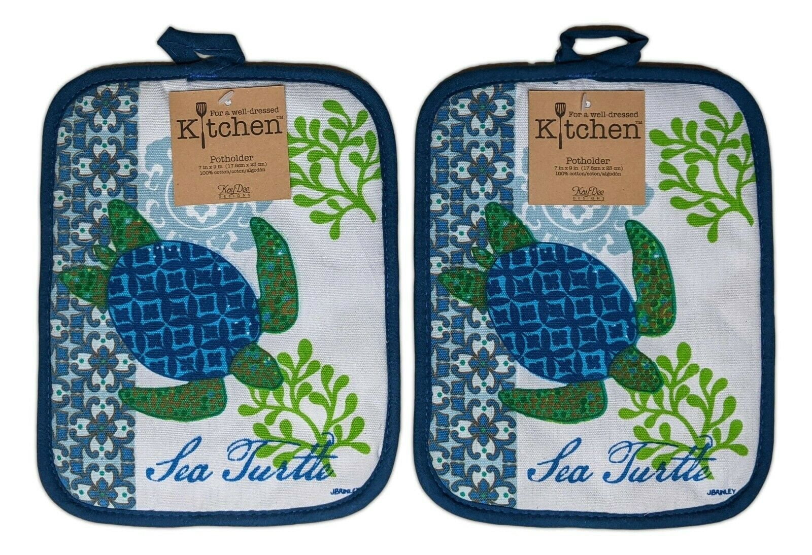SEA TURTLE Coastal Nautical Potholders Set of 2, by Kay Dee - Walmart.com