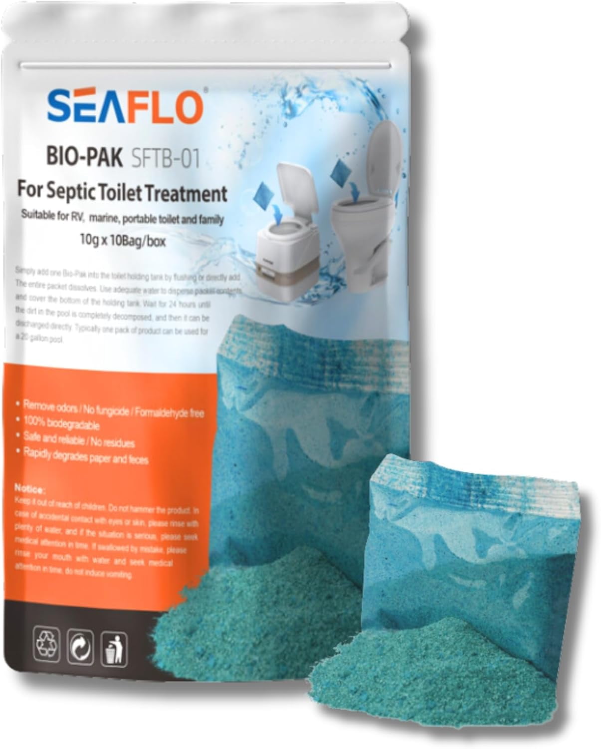 SEAFLO 100% Biodegradable Bio-pak RV Marine Natural Black Holding Tank ...