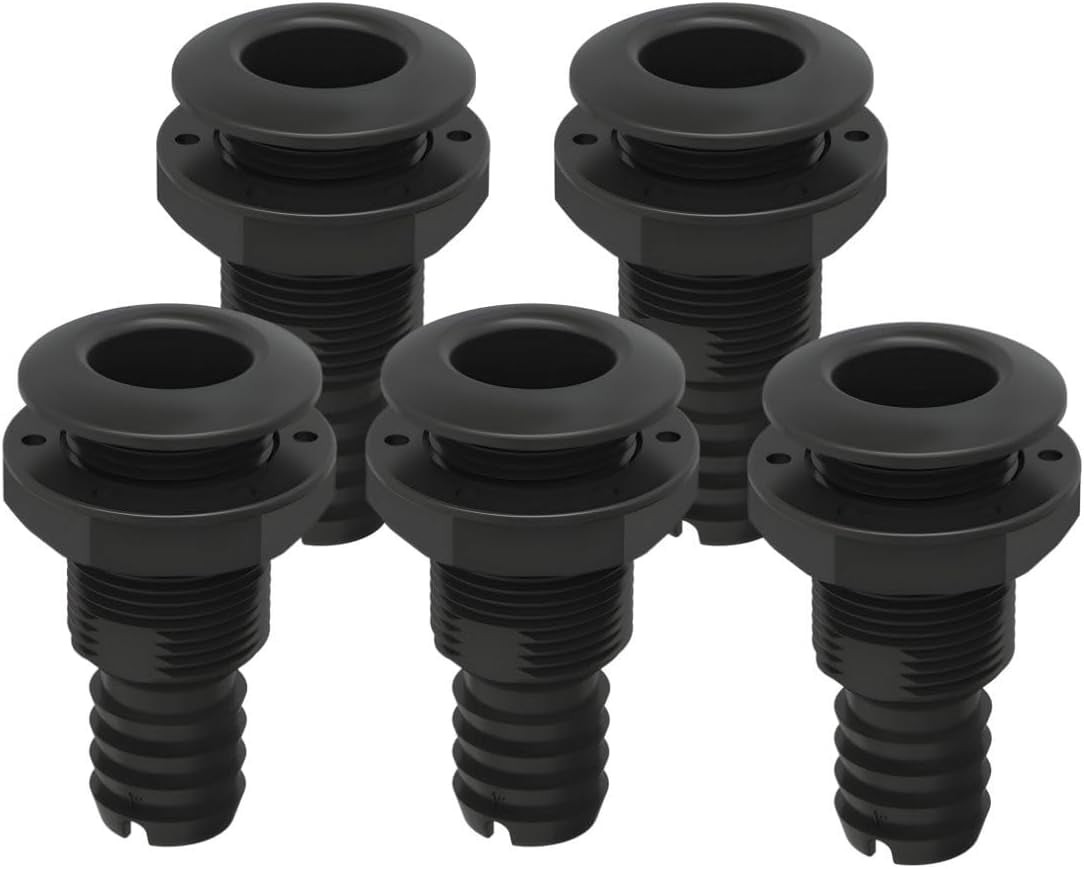 SEAFLO 5/8”, Black (5-Pack) Thru Hulls Fitting Thru-Hull with Check ...