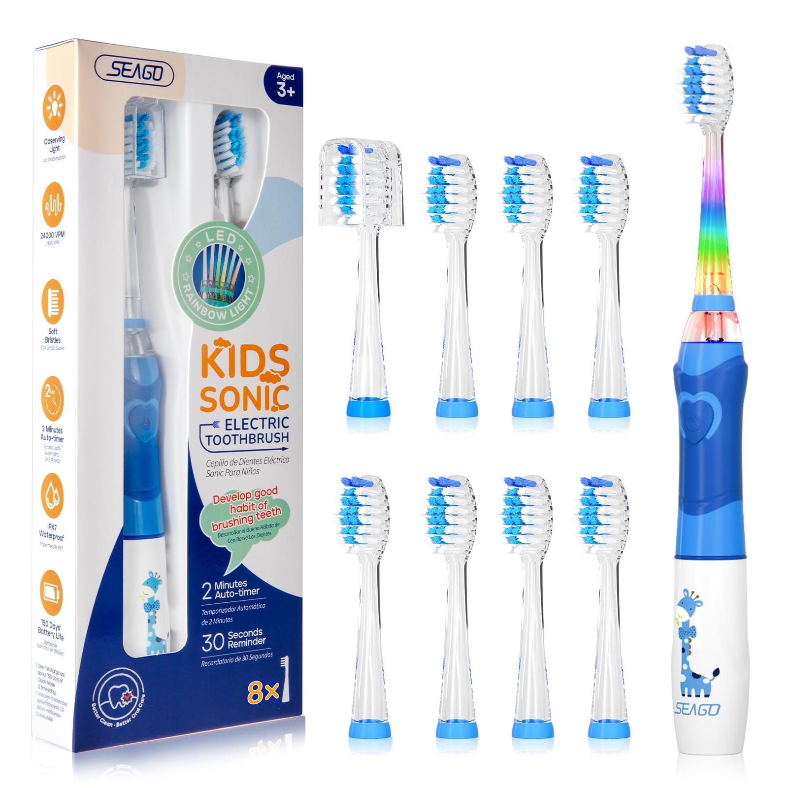 SEAGO Kids Electric Toothbrush with 2 Mins Brushing Timer and 8 ...