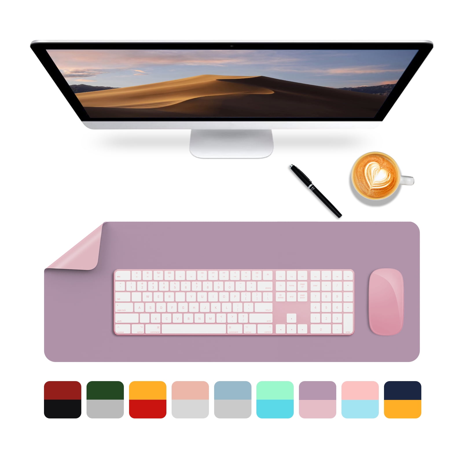 SEAKOS Desk Pad Protector,PU Leather Dual Side Mouse Pad, 31.5" x 11.81 ...