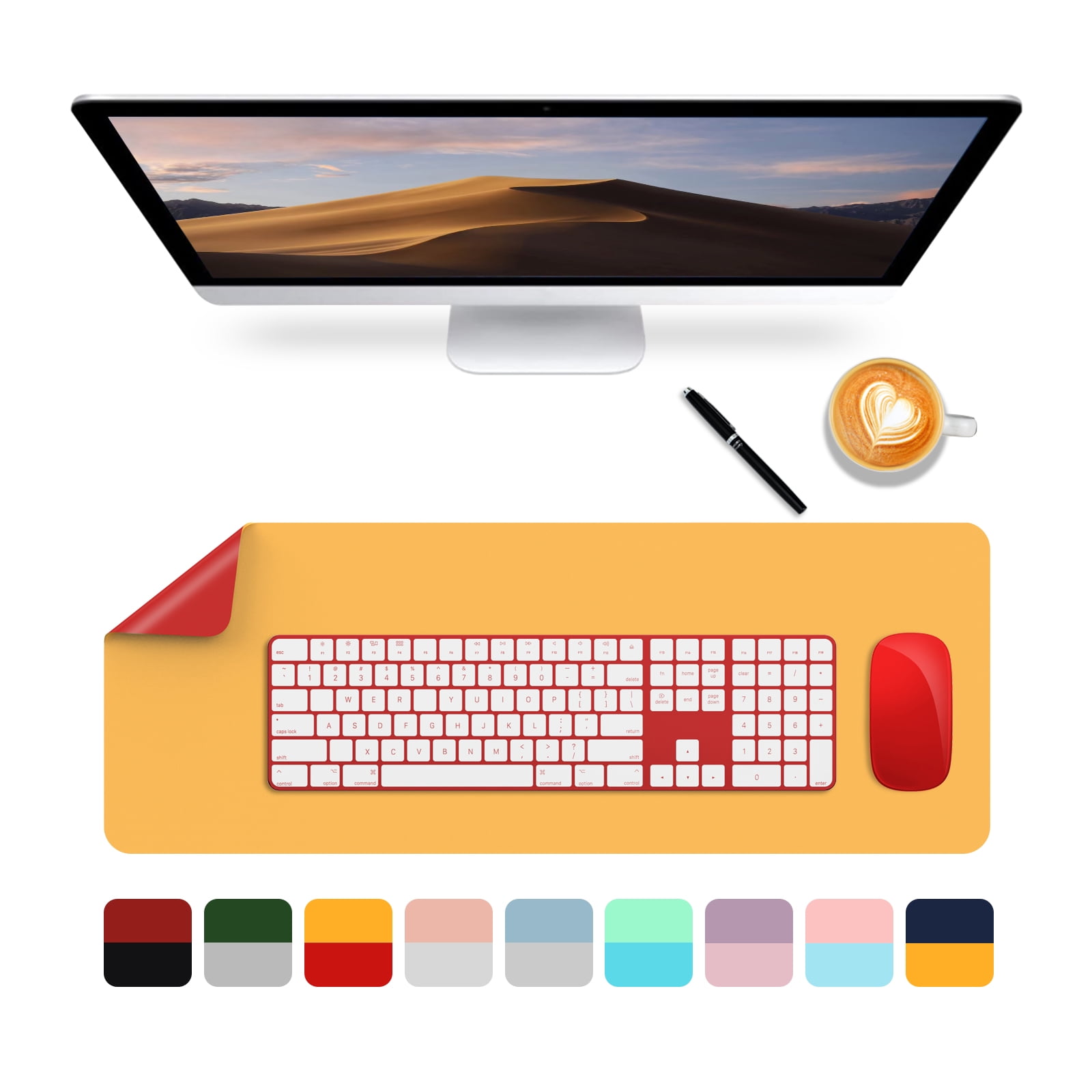 SEAKOS Desk Pad Protector,PU Leather Dual Side Mouse Pad, 31.5" x 11.81 ...