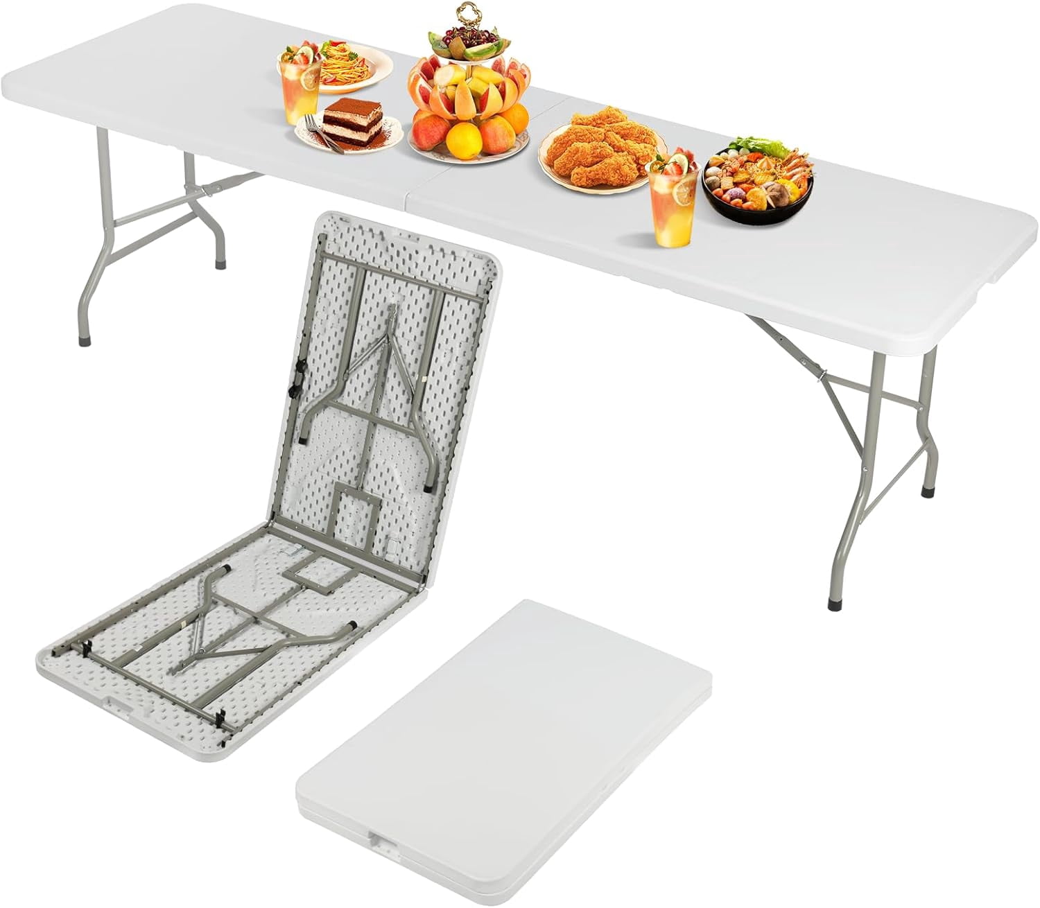 SEALAMB Portable 8FT Plastic Folding Table for Indoor & Outdoor, Heavy ...