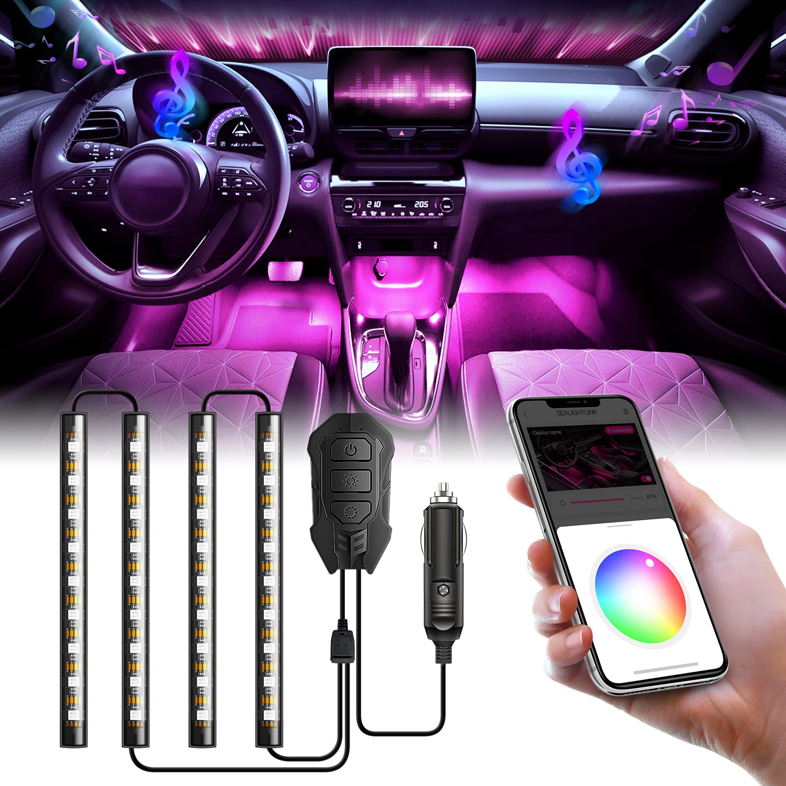 SEALIGHT Interior Car Lights, 16 Million Colors, RGB Car LED Lights ...