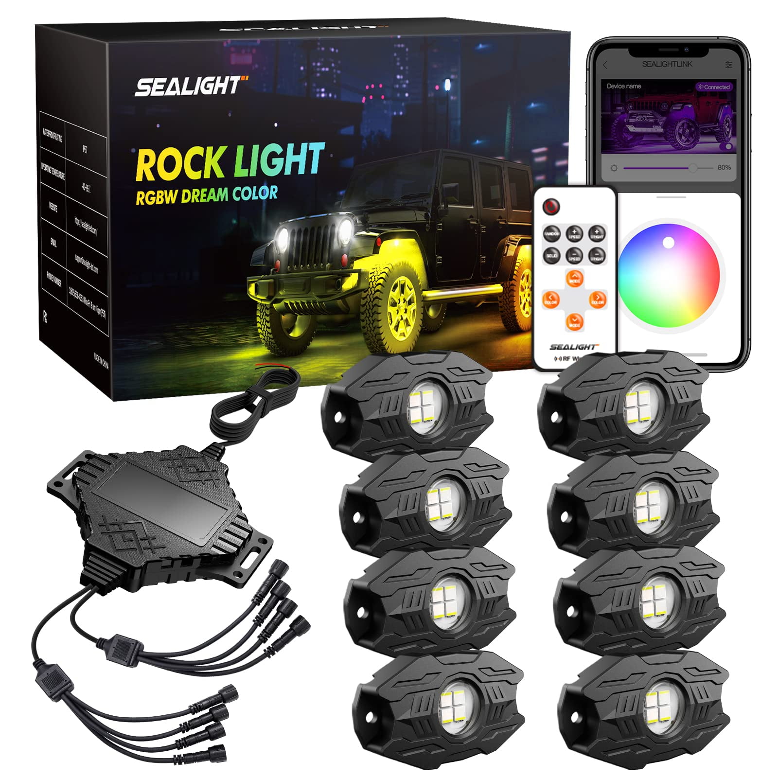 SEALIGHT RGBW Rock Lights YPF5 8 Pods, Underglow LED Lighting Kit with ...