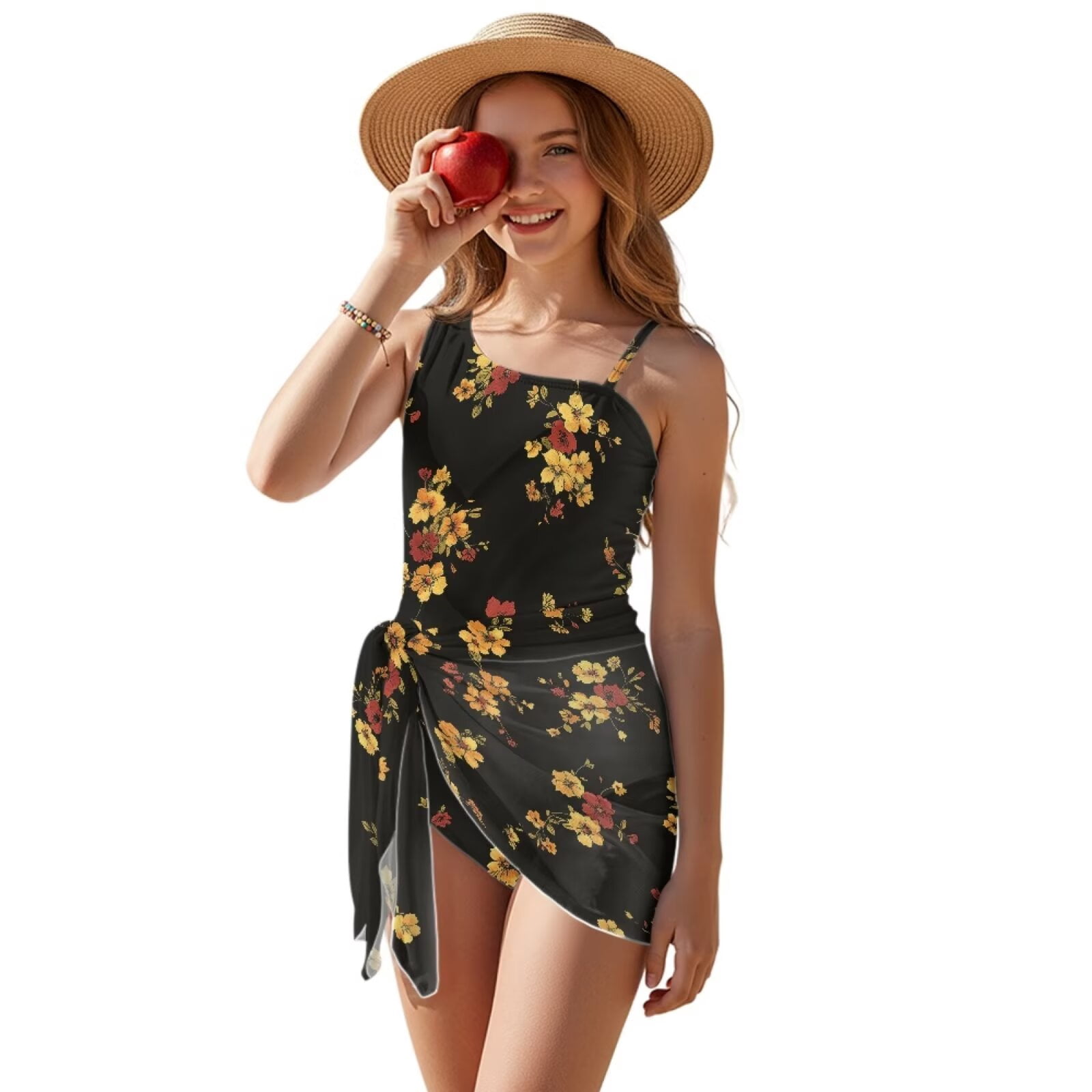 SEANATIVE 13-14 Year Kid Girl Swimsuit with Mesh Skirt Coverup One ...