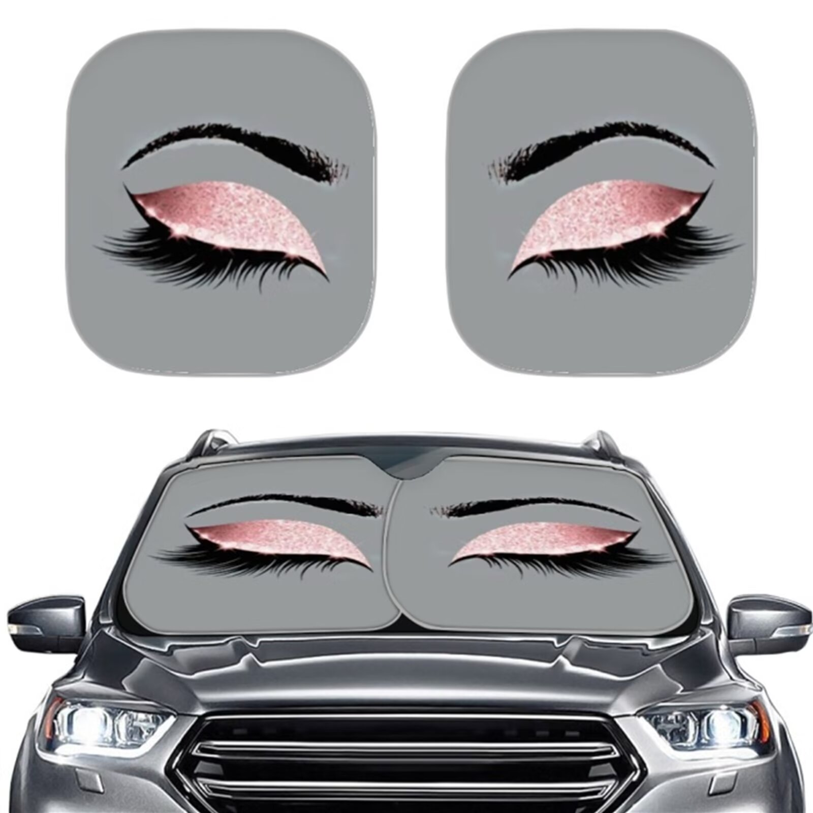 Cartoon Eyes Front Auto Vehicle Accordion Sunshade, Car Windshield Sun ...
