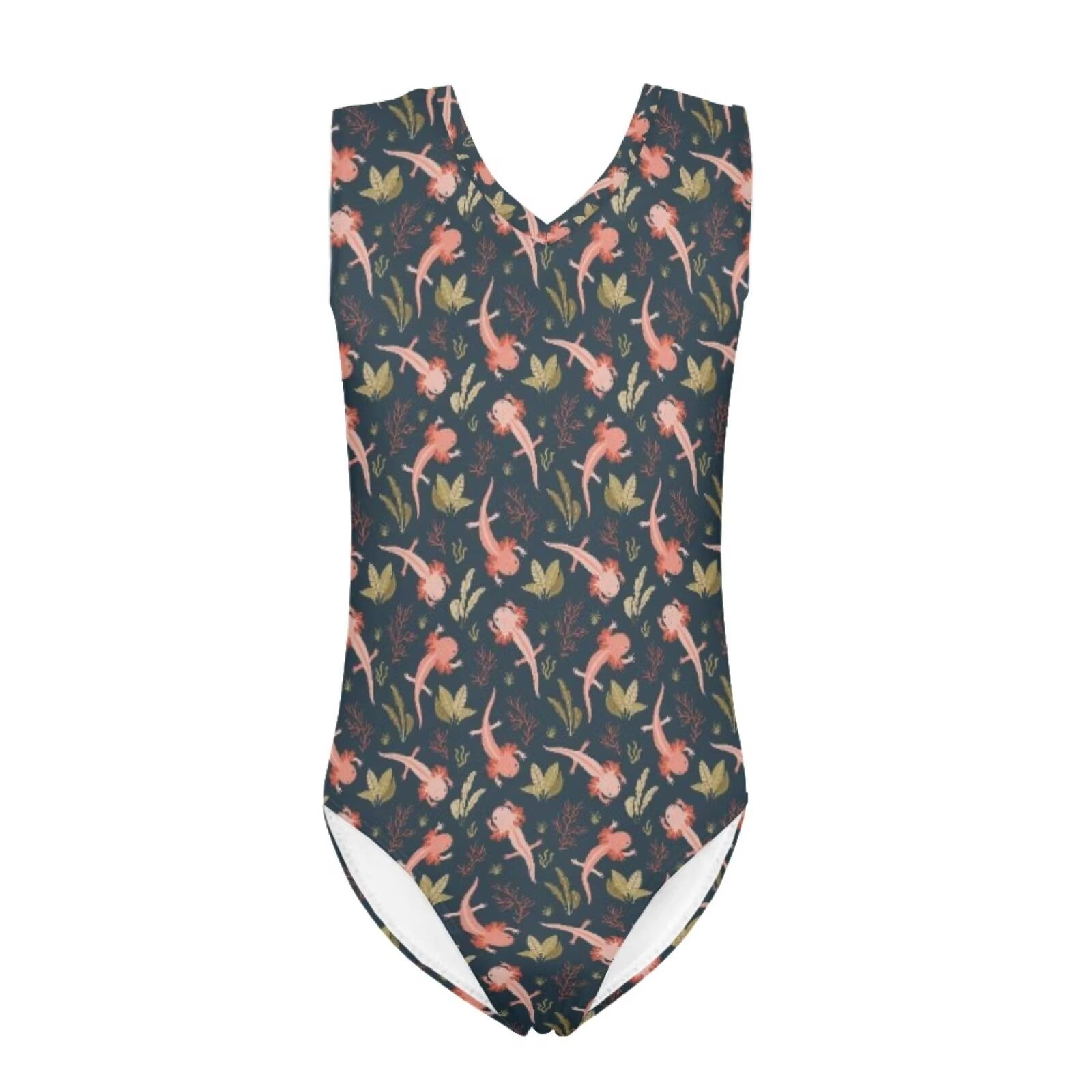 SEANATIVE Axolotl Girls Swimsuit One Piece Size 13-14 Years Flower Leaf ...