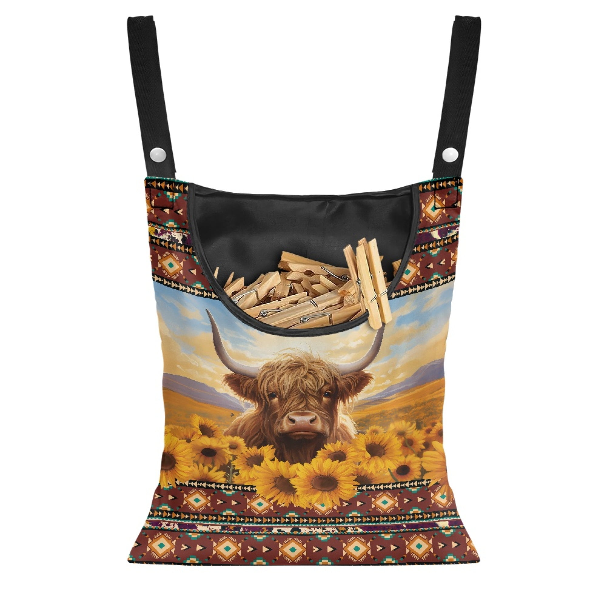 SEANATIVE Aztec Ethnic Clothespin Bag Set of 2 Highland Cow Sunflower ...