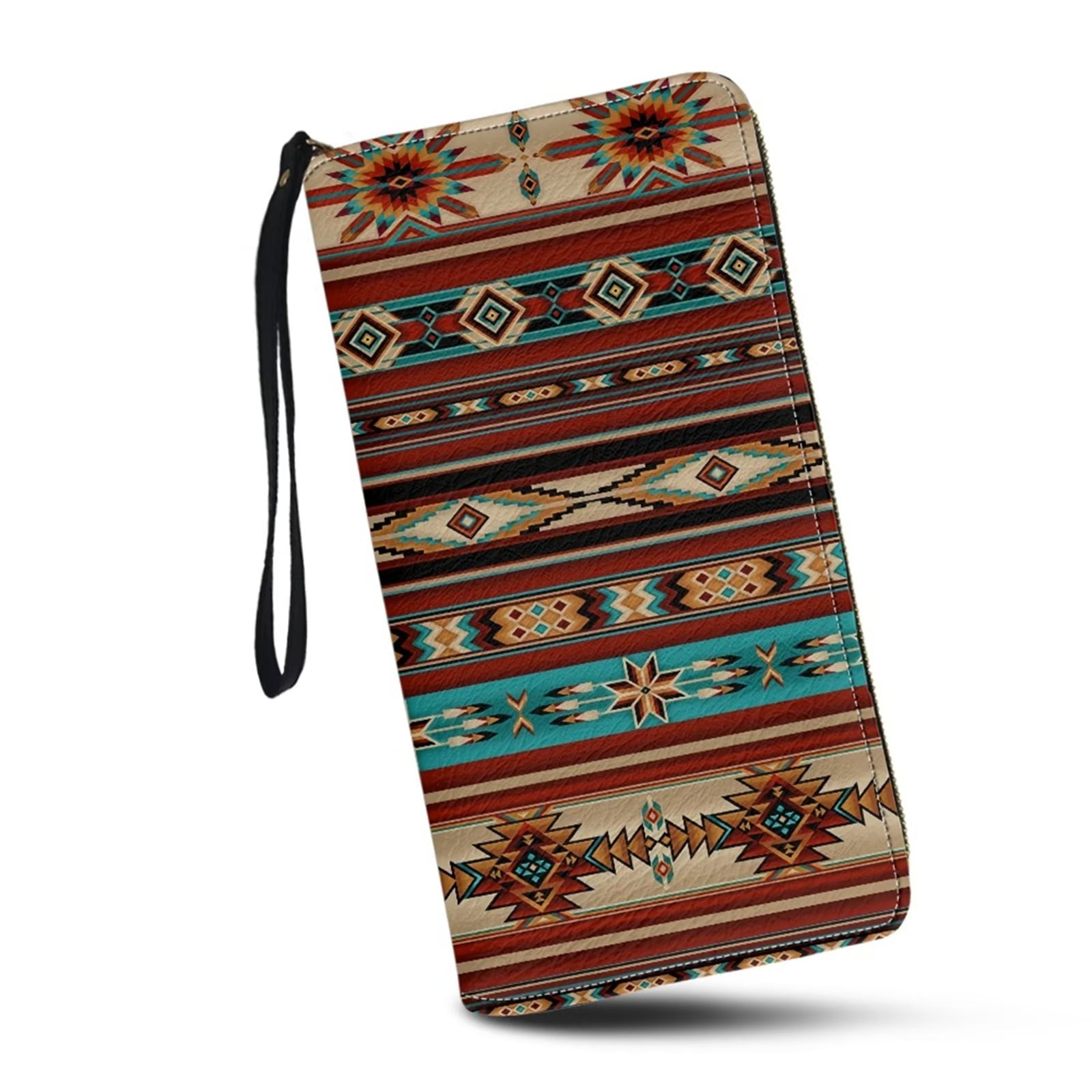 SEANATIVE Aztec Tribal Geometry Wallets with Wristlet Durable PU ...