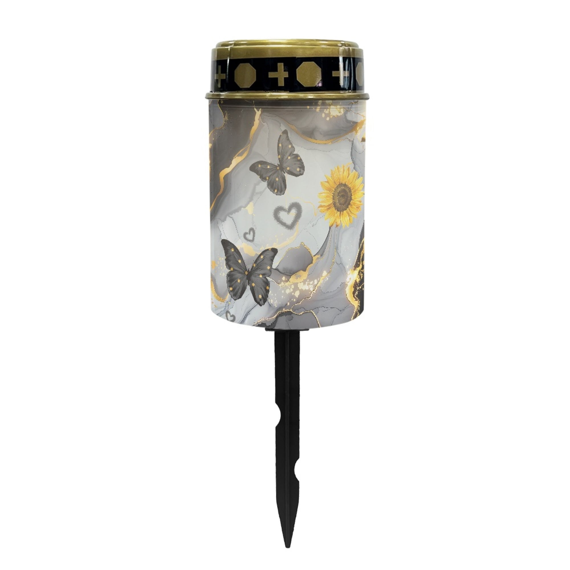 SEANATIVE Black Marble Print Grave Solar Lights for Cemetery Butterfly ...