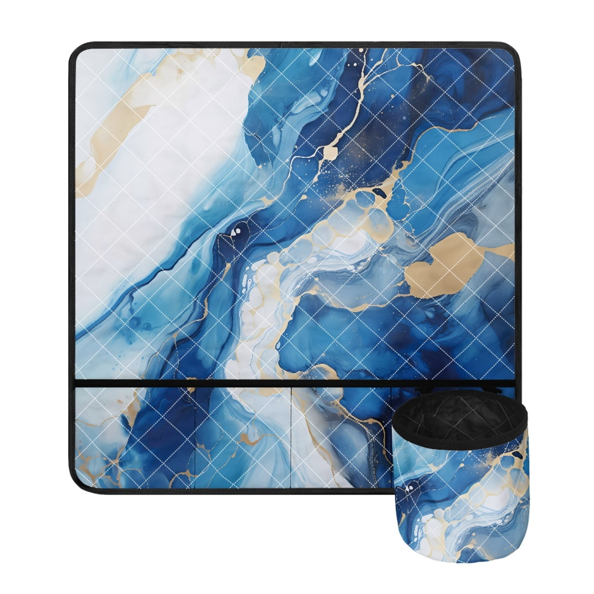 SEANATIVE Blue Gold Marble Sewing Machine Mat for Table with Pocket ...