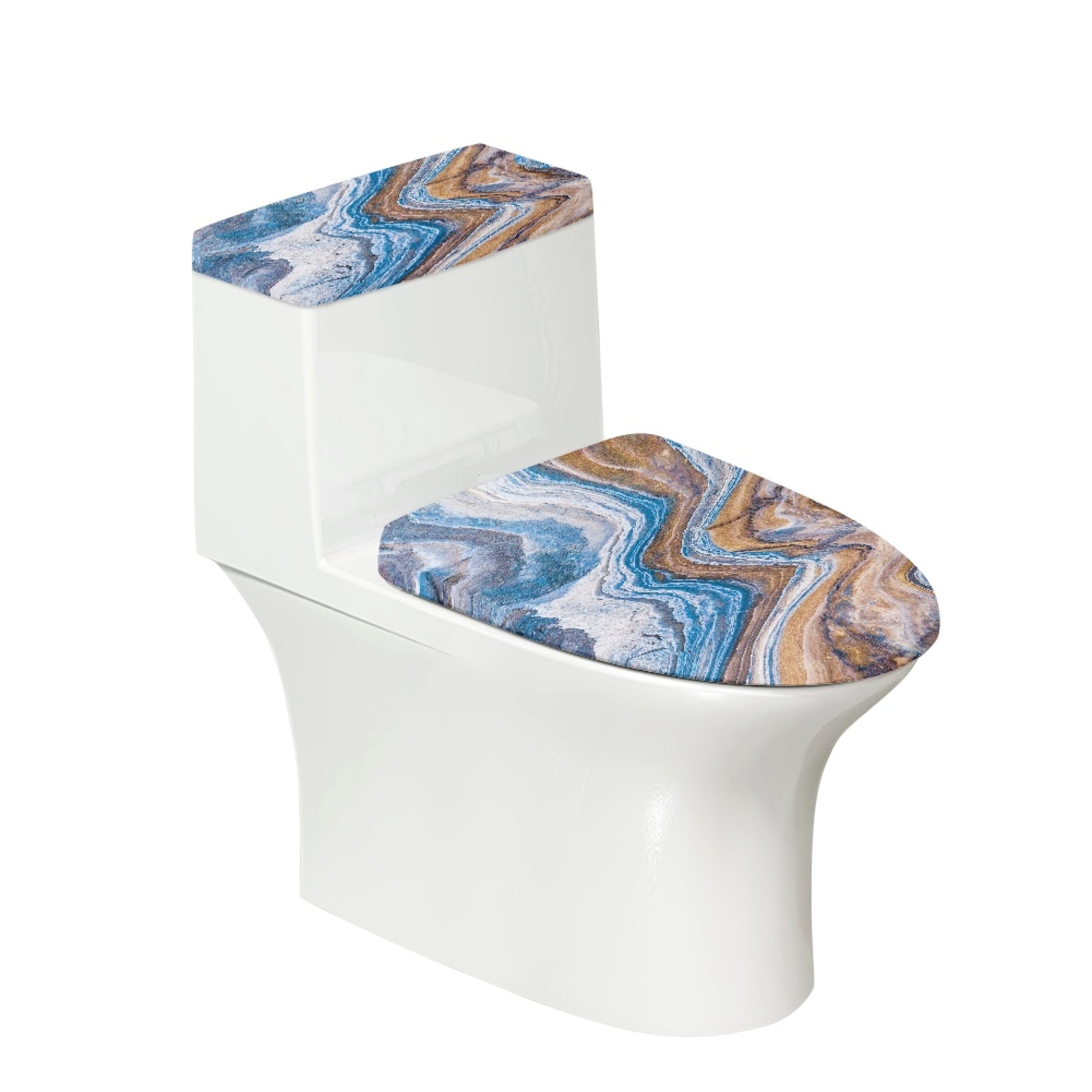 SEANATIVE Blue Gold Marble Toilet Lid Cover and Toilet Tank Cover 2 PCS ...