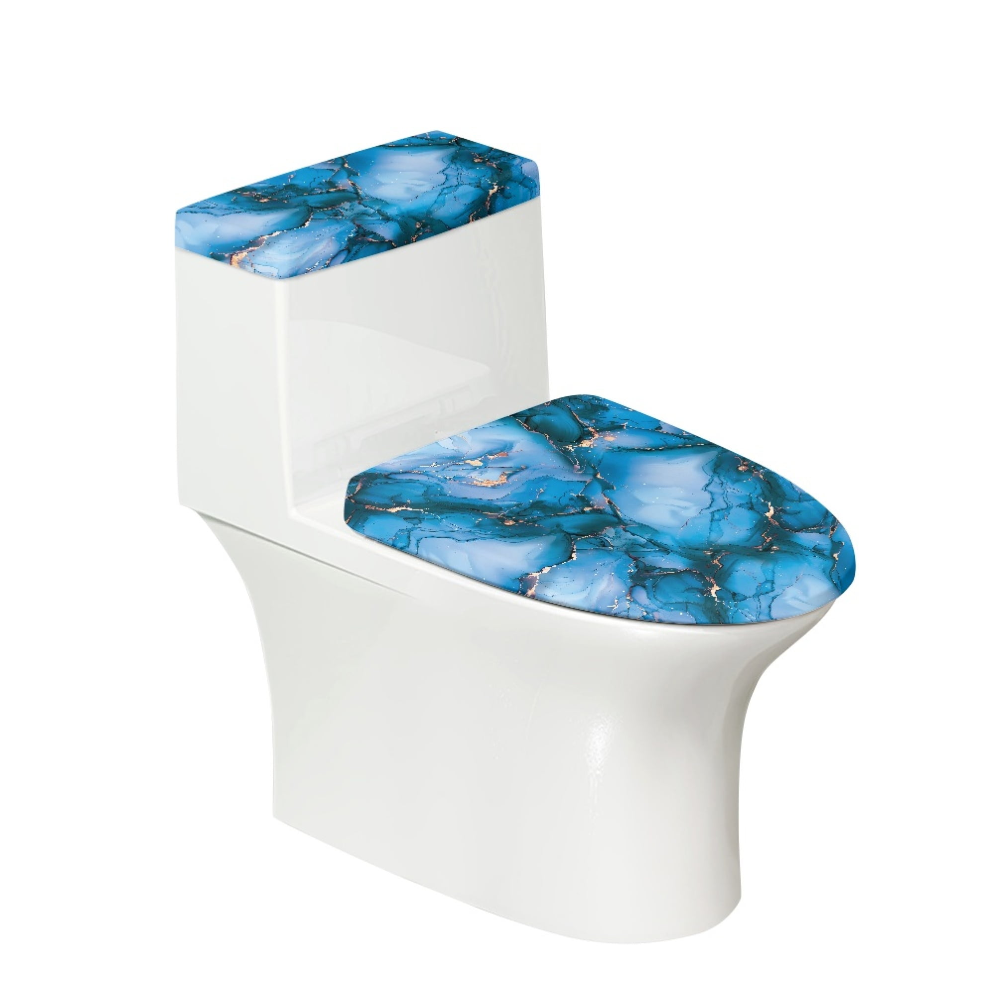 SEANATIVE Blue Marble Print Toilet Dust Cover Set Toilet Lid & Tank ...