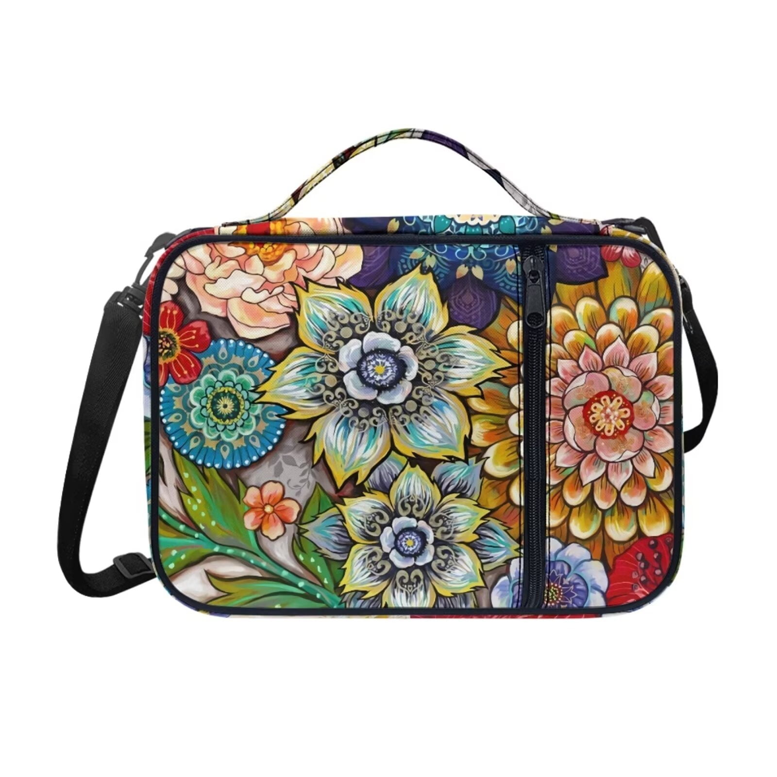 SEANATIVE Boho Bible Cover with Shoulder Strap Durable Mandala Flower Bible Case Bag Large ...