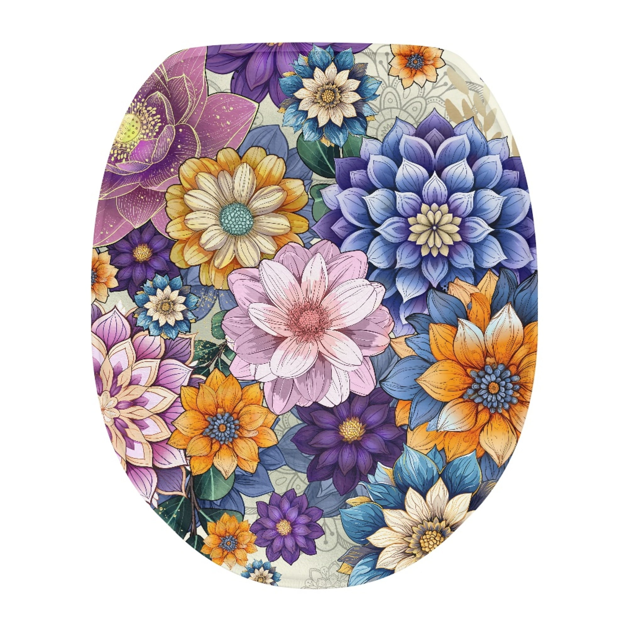 SEANATIVE Boho Elongated Toilet Lid Covers Mandala Flower Absorbent ...