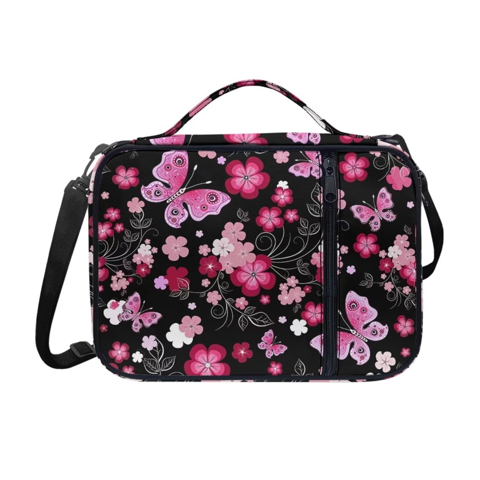 SEANATIVE Butterfly Bible Case with Handle Casual Pink Flowers Pray Church Bag with Shoulder ...