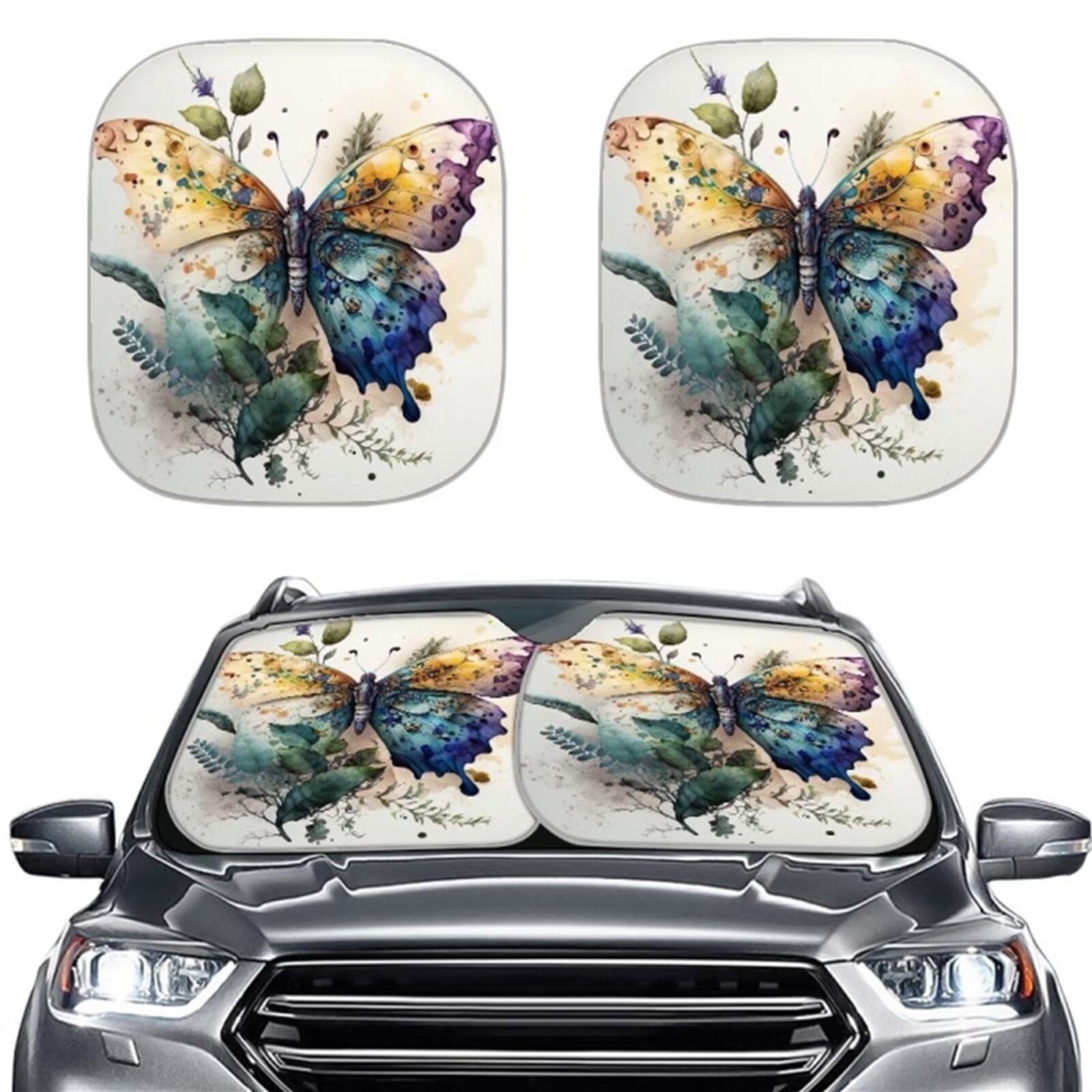 SEANATIVE Butterfly Car Sun Shade Windshield Universal Plant Leaf UV ...
