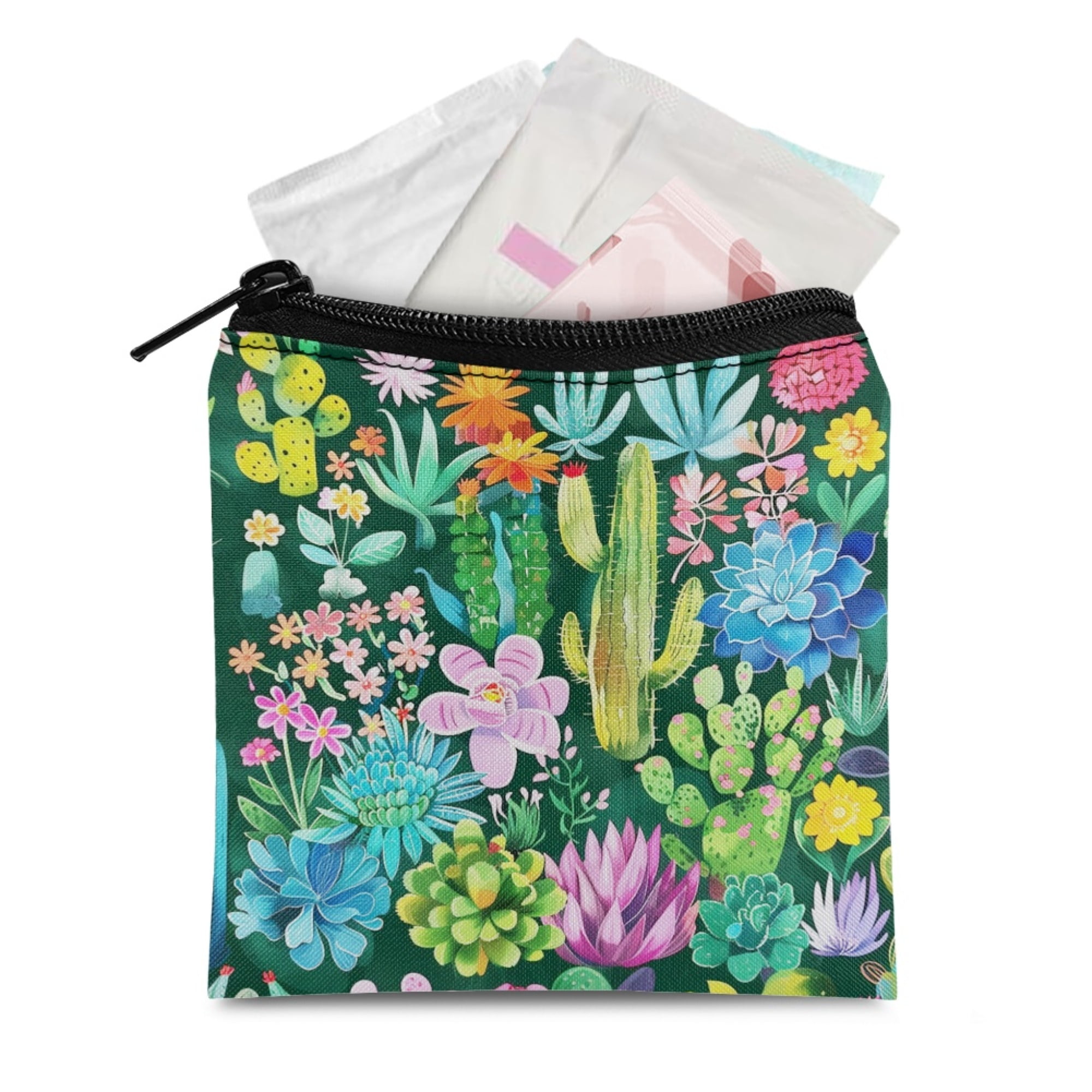 SEANATIVE Cactus Plants Sanitary Napkin Storage Bag Zipper Feminine ...