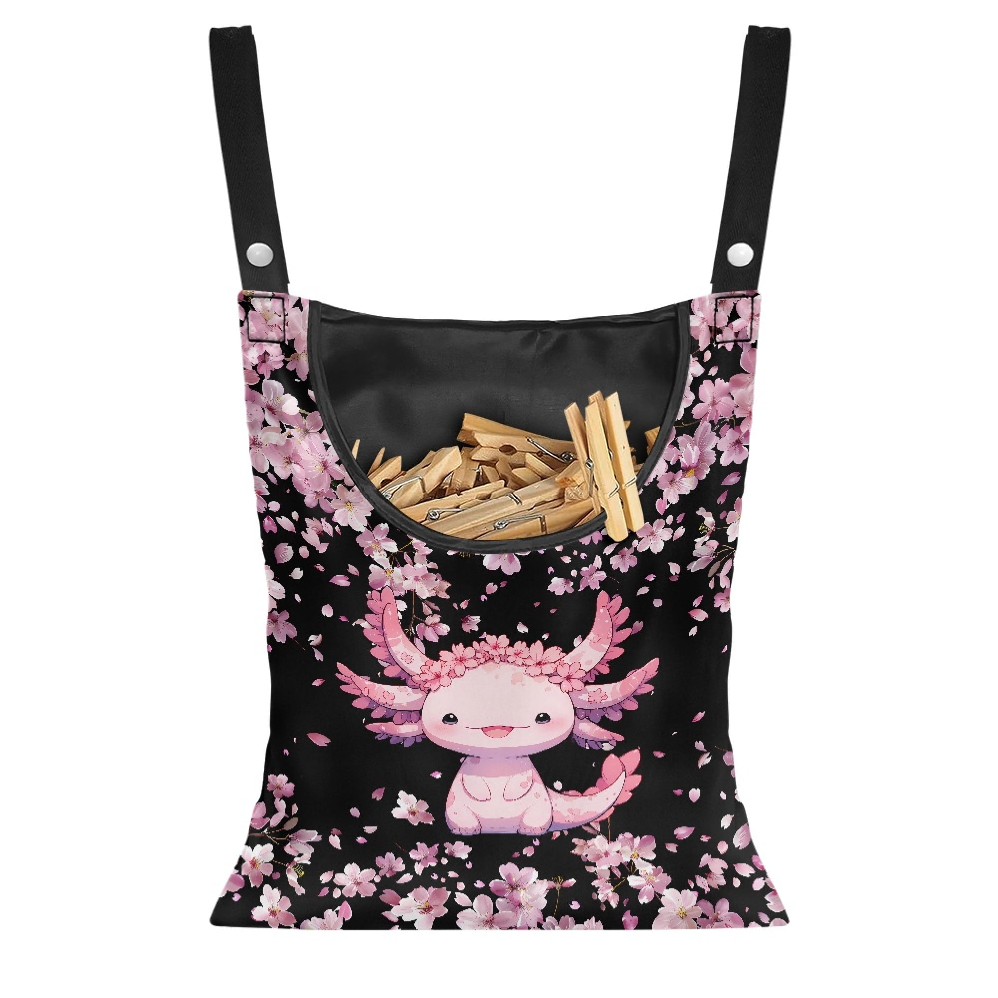 SEANATIVE Cherry Blossom Summer Clothes Pin Bag Cute Axolotl Clothespin ...