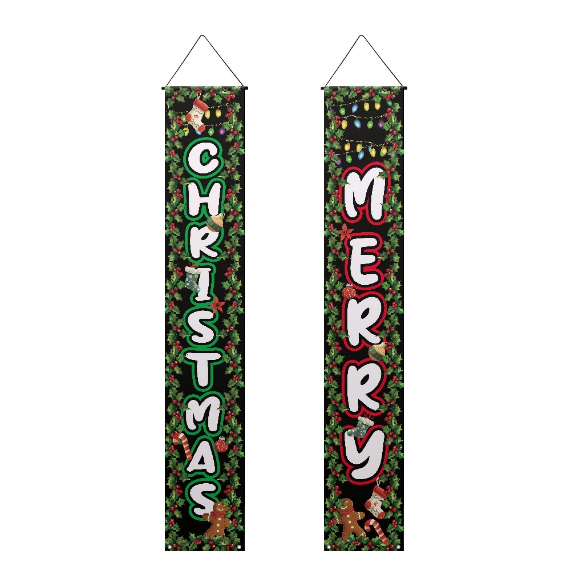 SEANATIVE Christmas Holly Porch Flags Set of 2 Banner Vertical Hanging ...