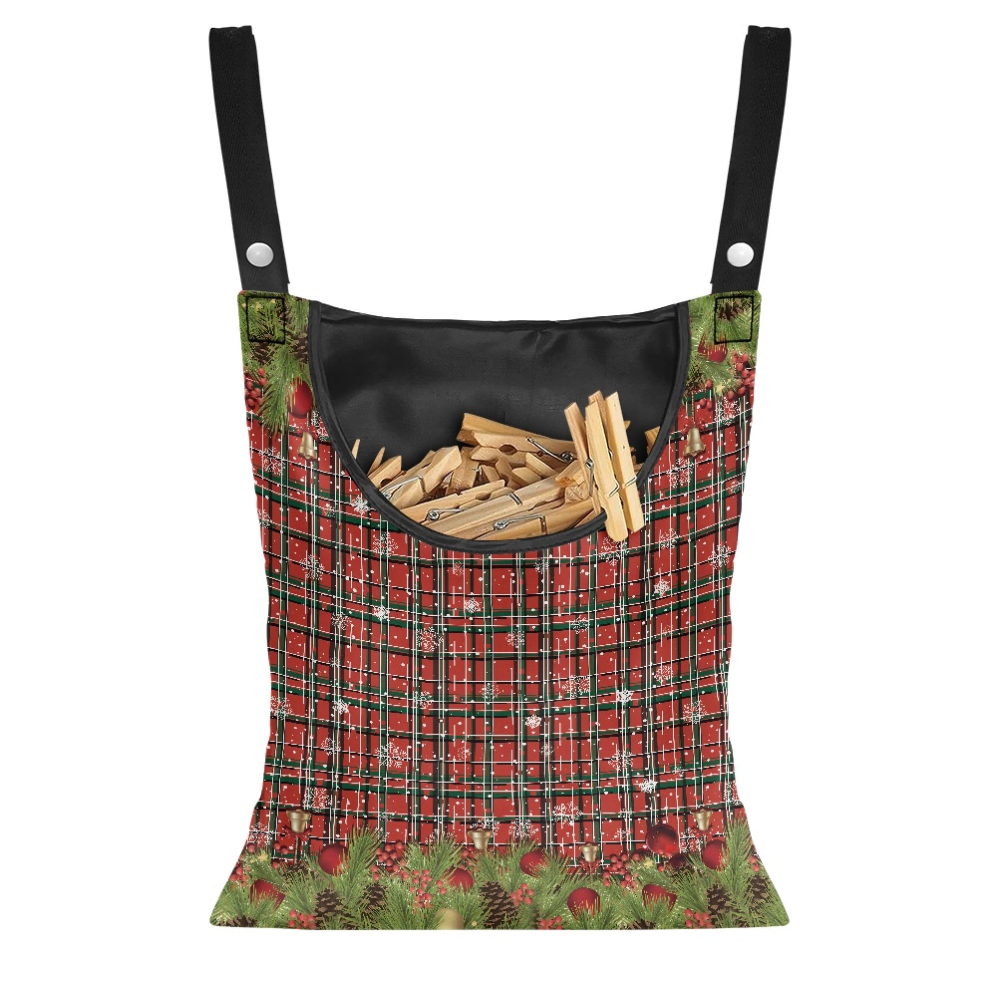 SEANATIVE Christmas Large Capacity Red Buffalo Grid Clothespin Bag with ...