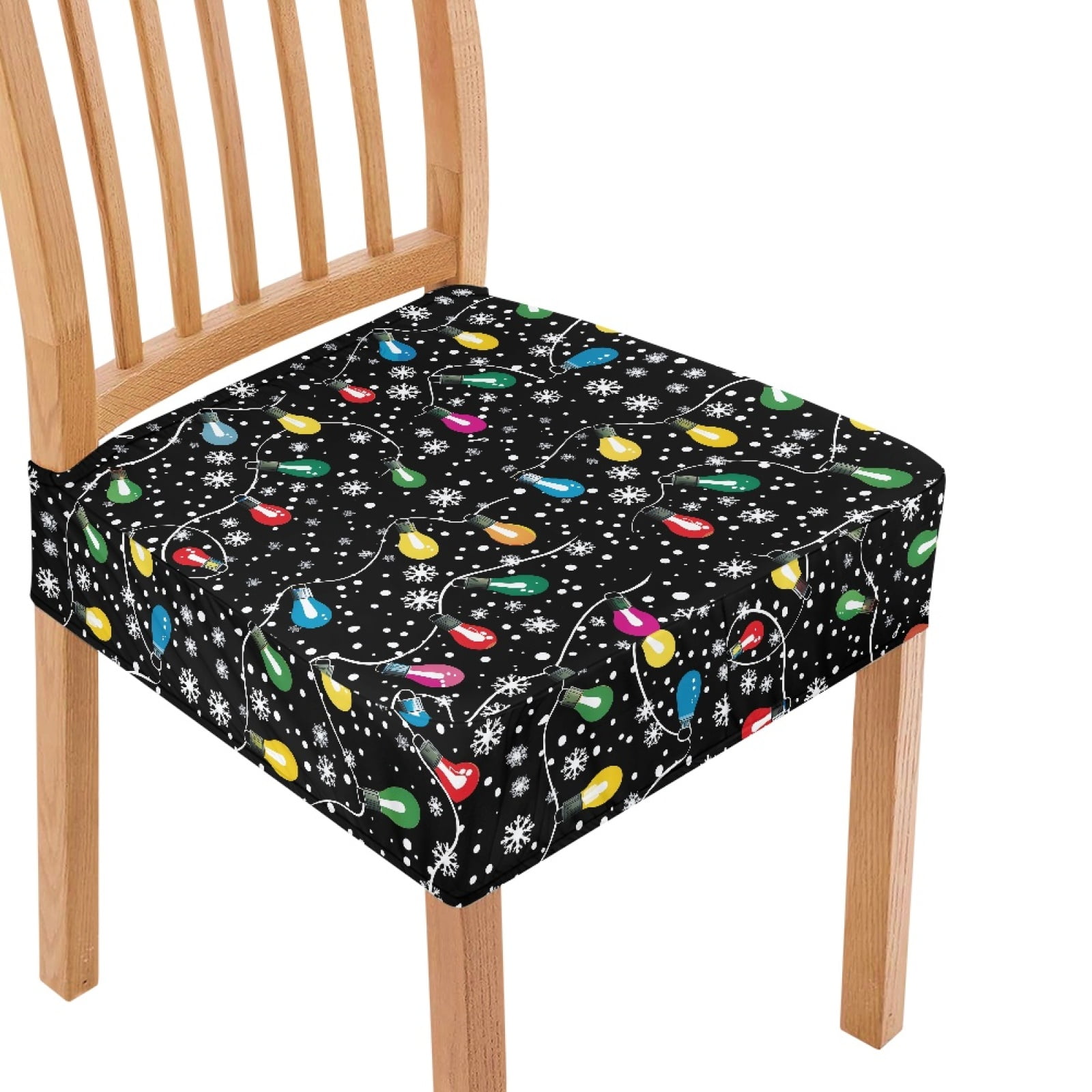 SEANATIVE Christmas Lights Chair Seat Covers Set of 6 Square Chair ...