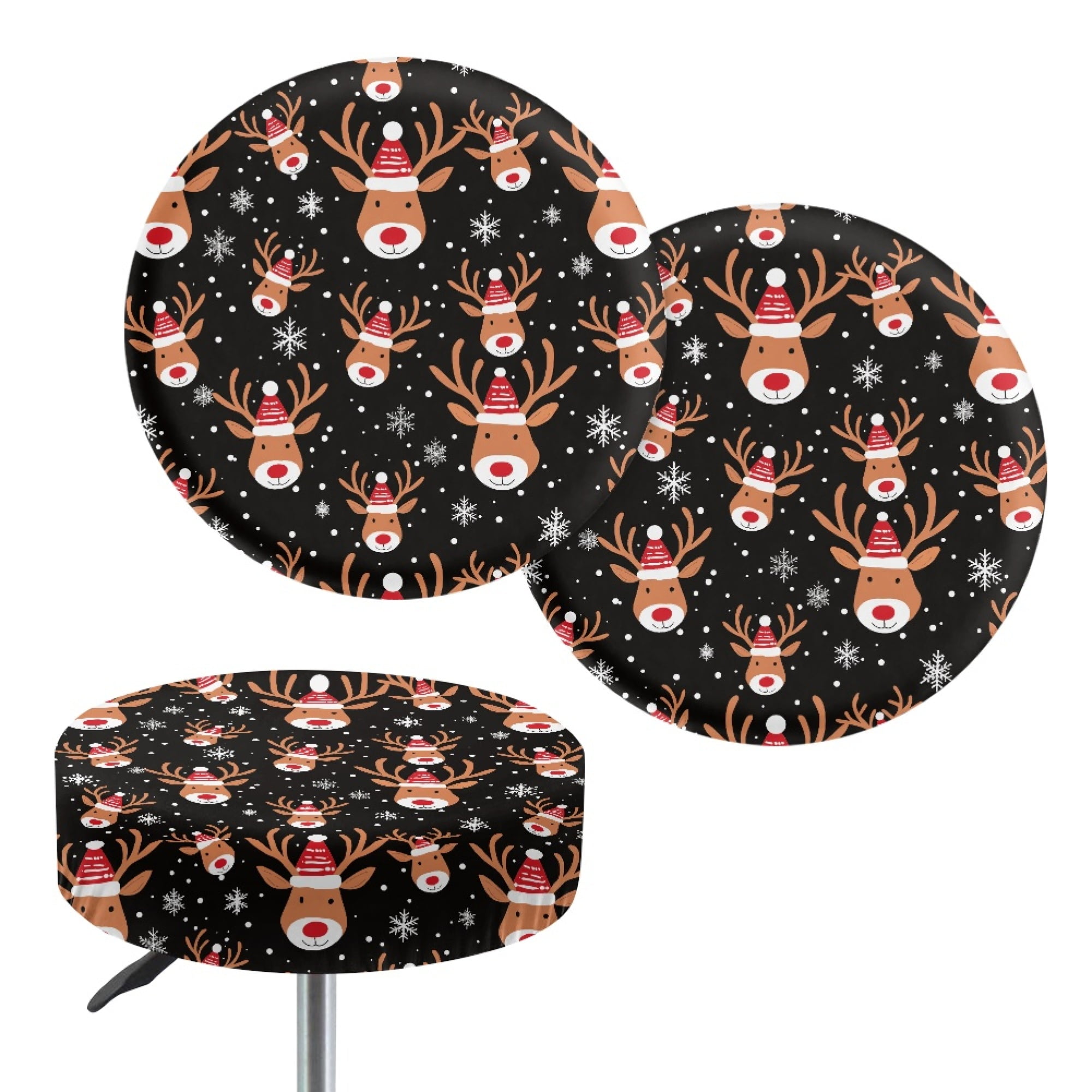 SEANATIVE Christmas Reindeer Stool Covers Round Set of 2 Xmas Snowflake ...