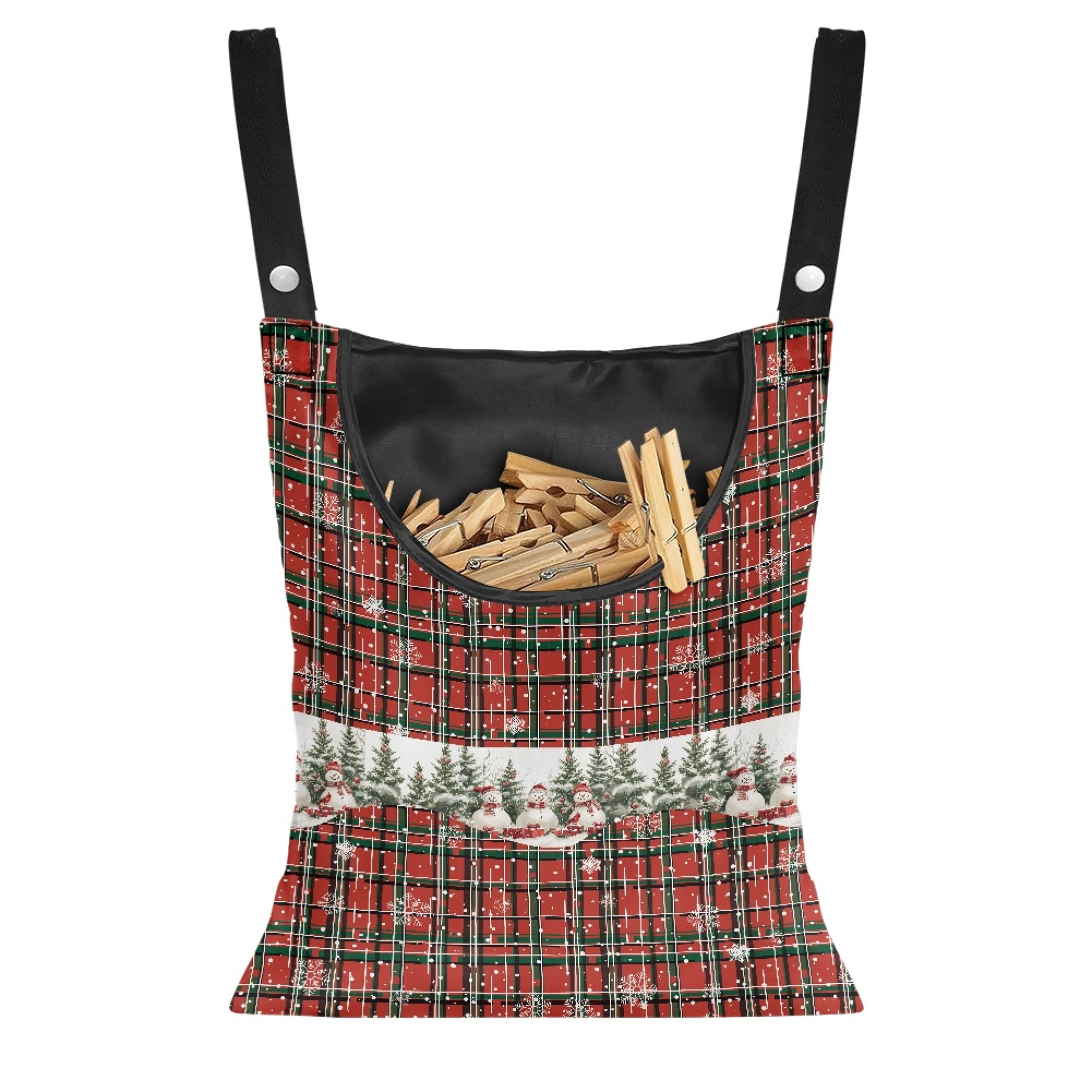 SEANATIVE Christmas Snowman Clothespin Bag Buffalo Grid Space-Saving Clothespin Storage ...