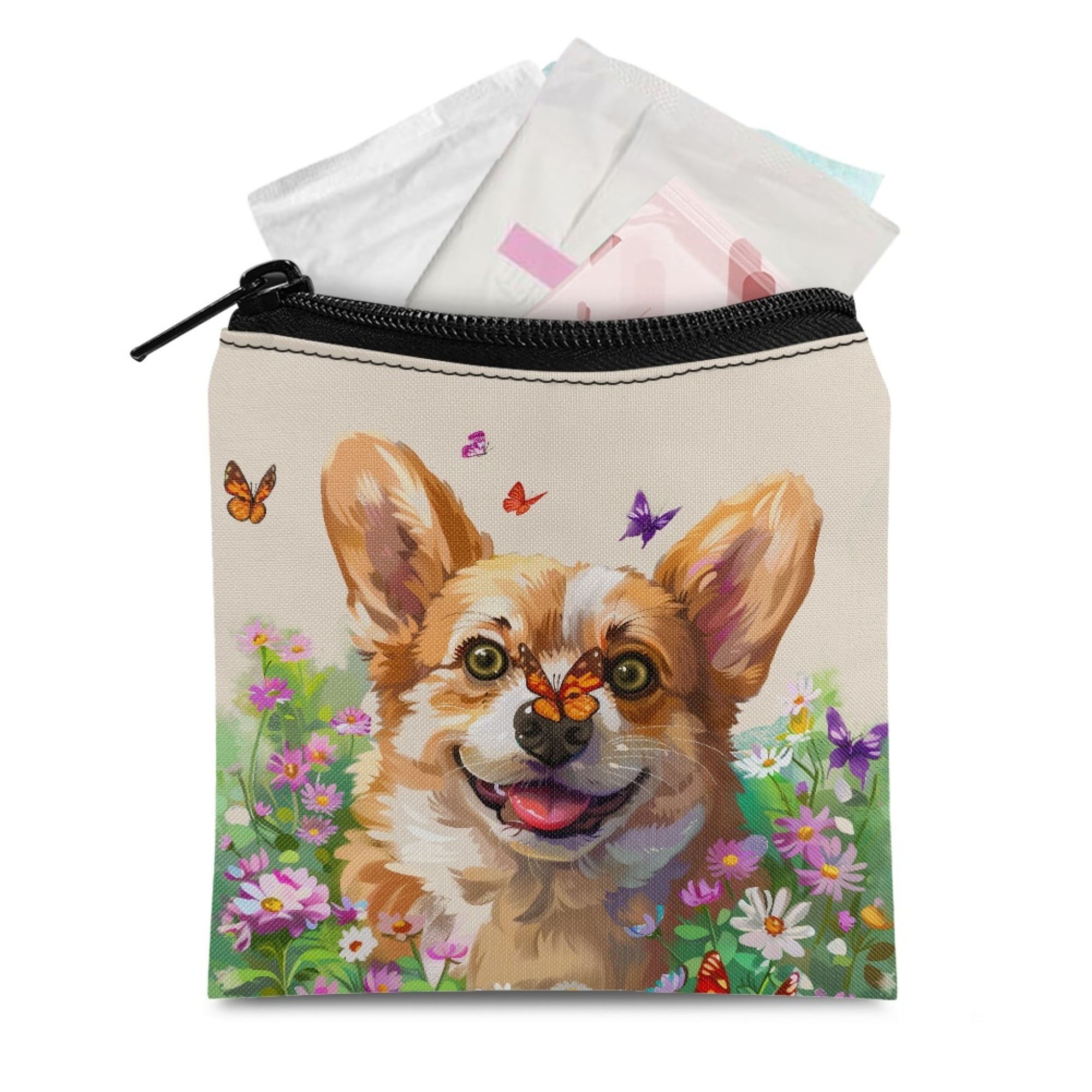 SEANATIVE Cute Corgi Sanitary Napkin Storage Bag for Women Butterfly ...