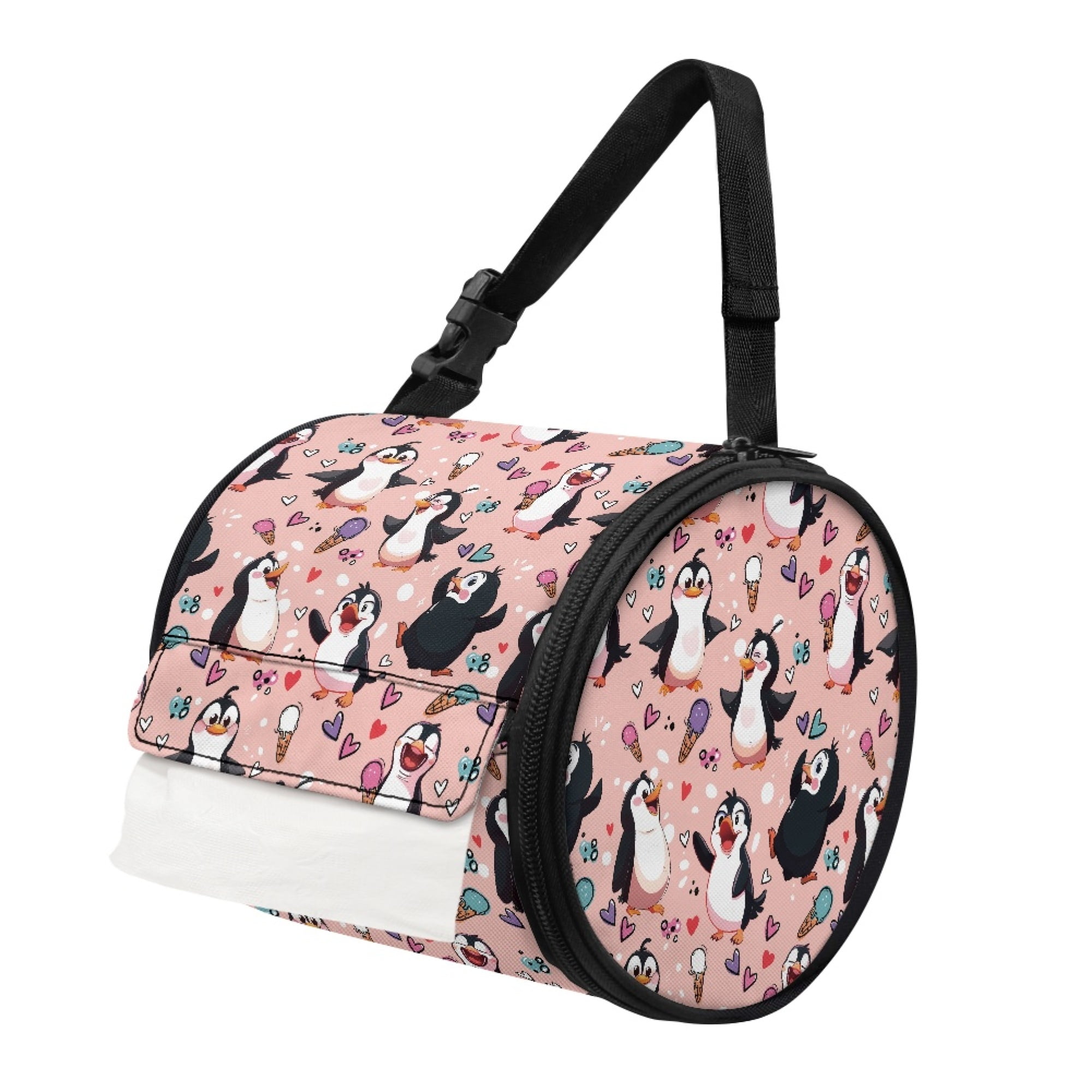 SEANATIVE Cute Penguin Round Paper Towel Bag Pink Hanging Paper Towel ...