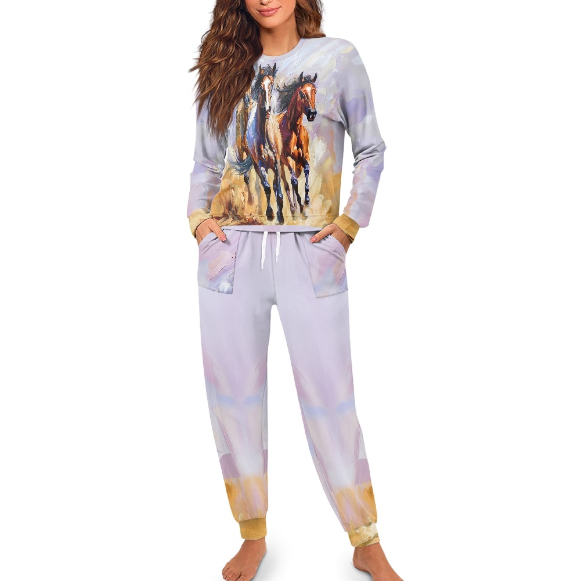 SEANATIVE Desert Horse Long Sleeve Pajamas for Women Loungewear Set ...