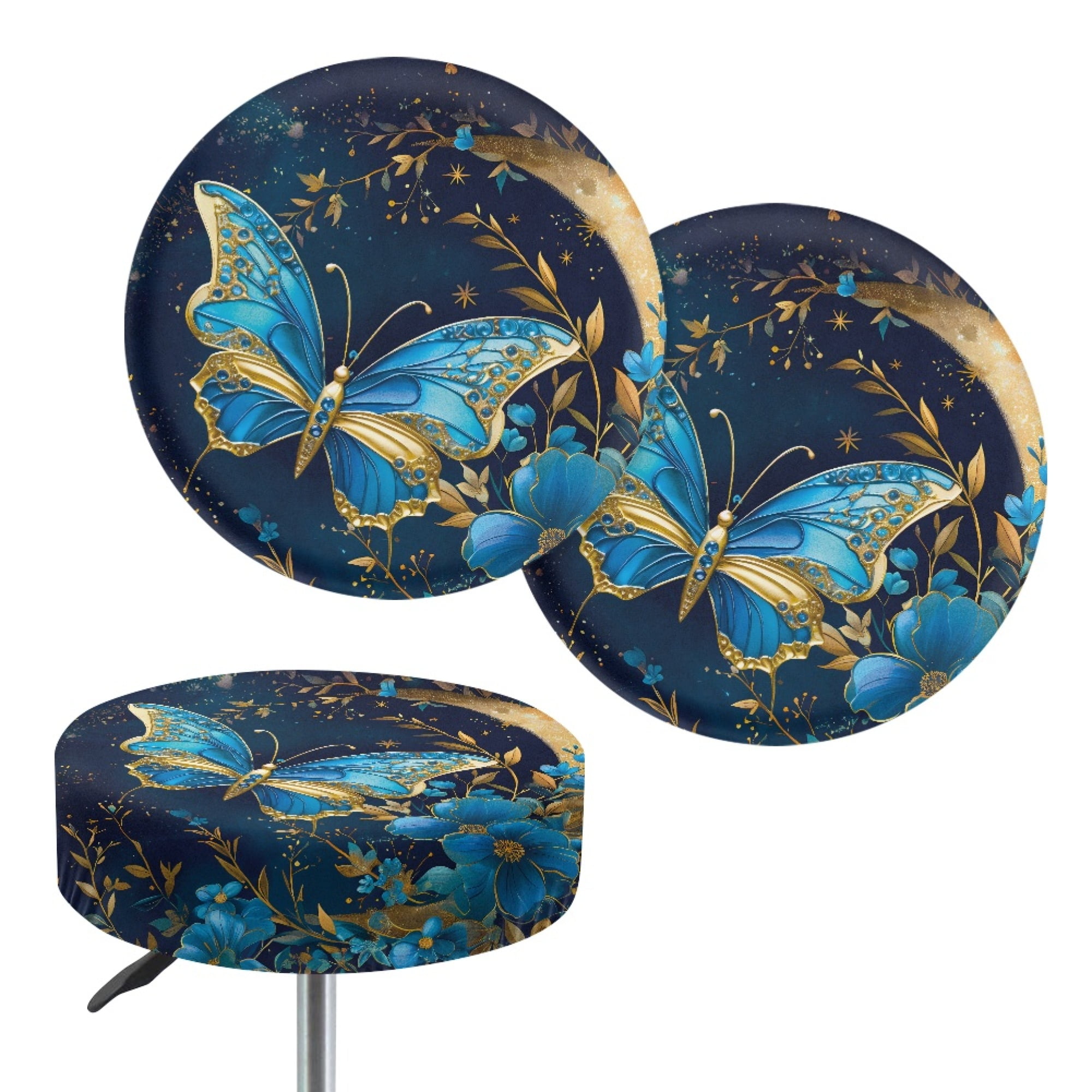 SEANATIVE Floral Butterfly Stool Covers Round Set of 2 13"-15" Round ...
