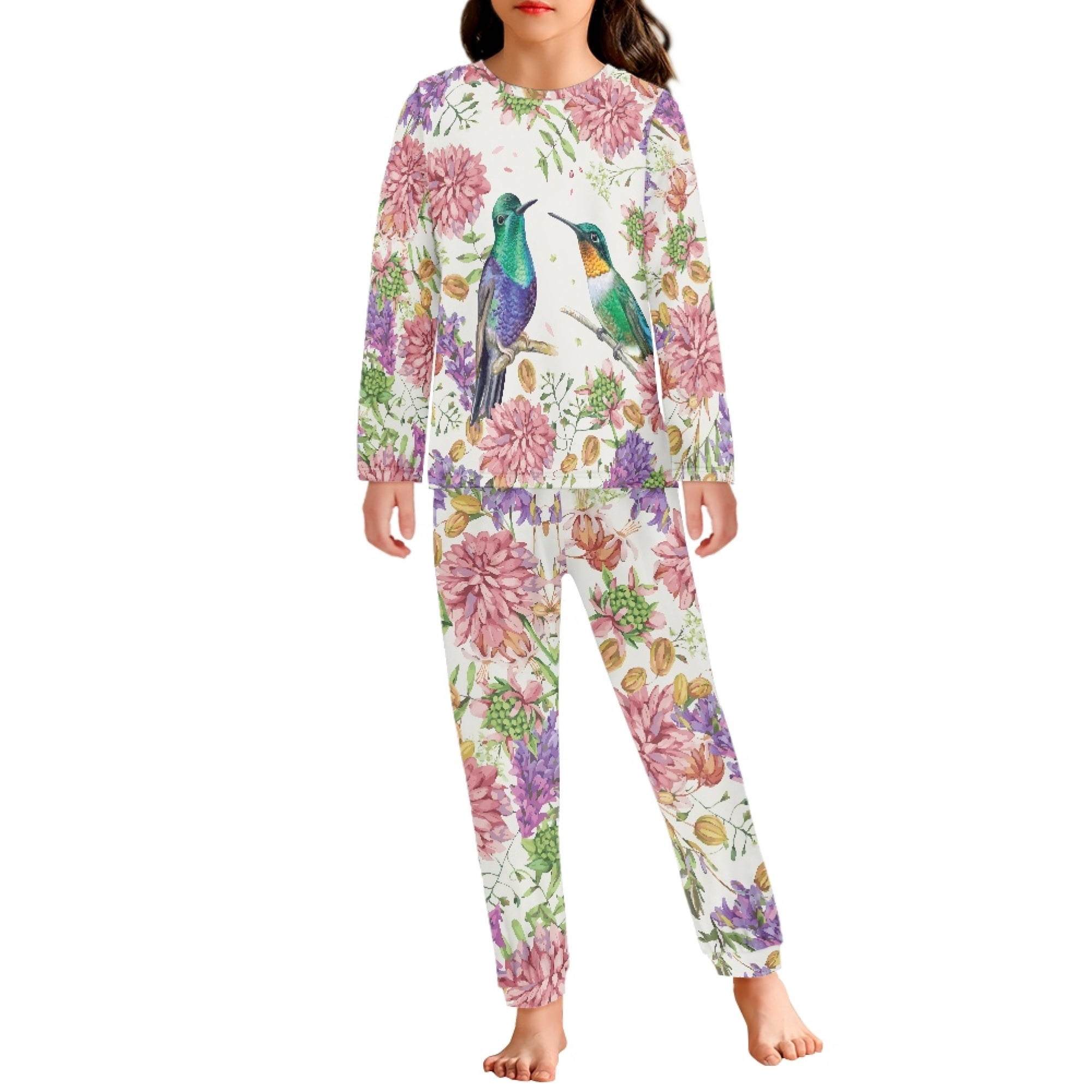 SEANATIVE Floral Hummingbird Pajamas for Girls Size 9-10 Years Long ...