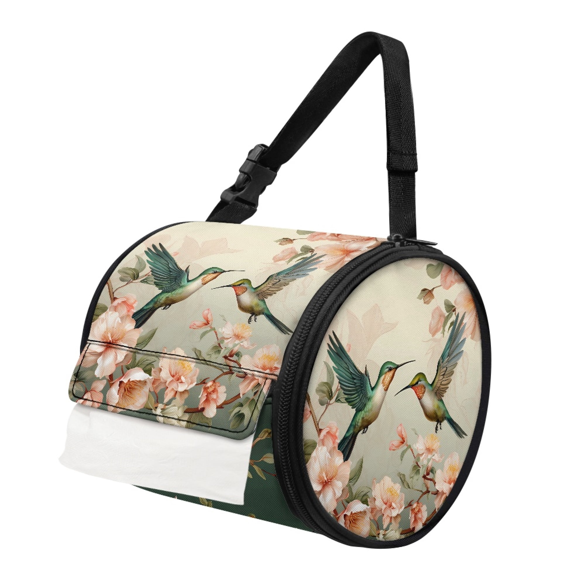 SEANATIVE Floral Hummingbird Round Paper Towel Storage Bag Portable ...