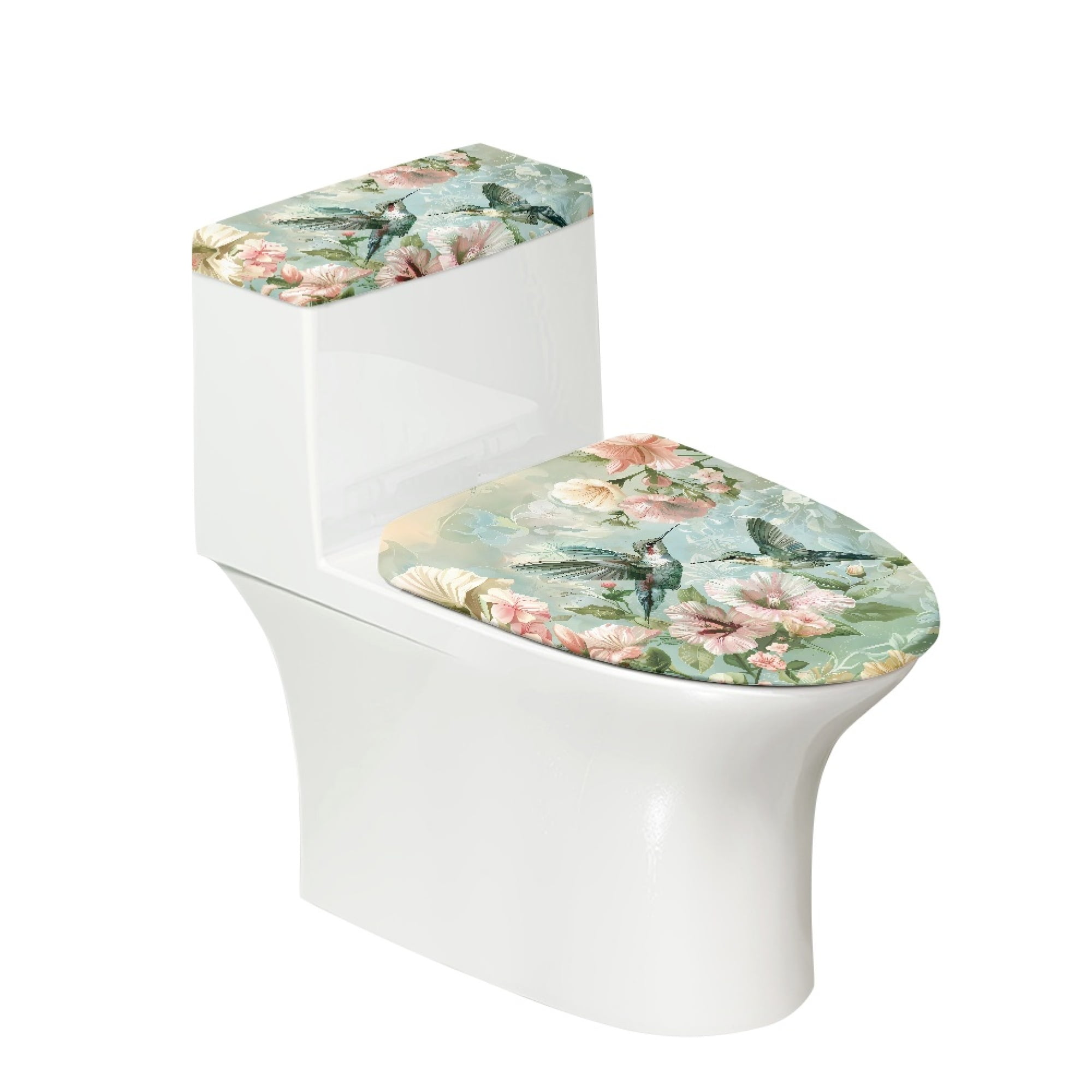 SEANATIVE Floral Hummingbird Toilet Lid Cover and Toilet Tank Cover Set ...