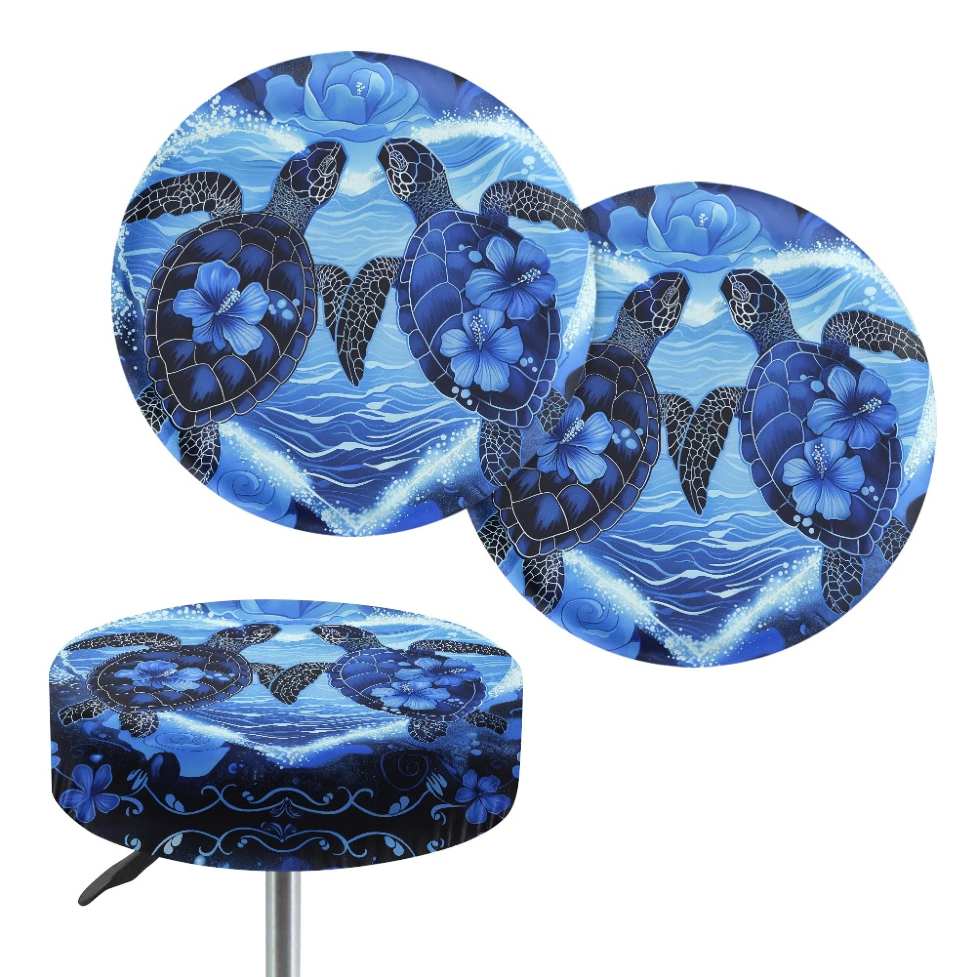 SEANATIVE Floral Sea Turtle Bar Stool Covers 2 PCS Round Stool Cushion Covers Chair Seat Covers ...