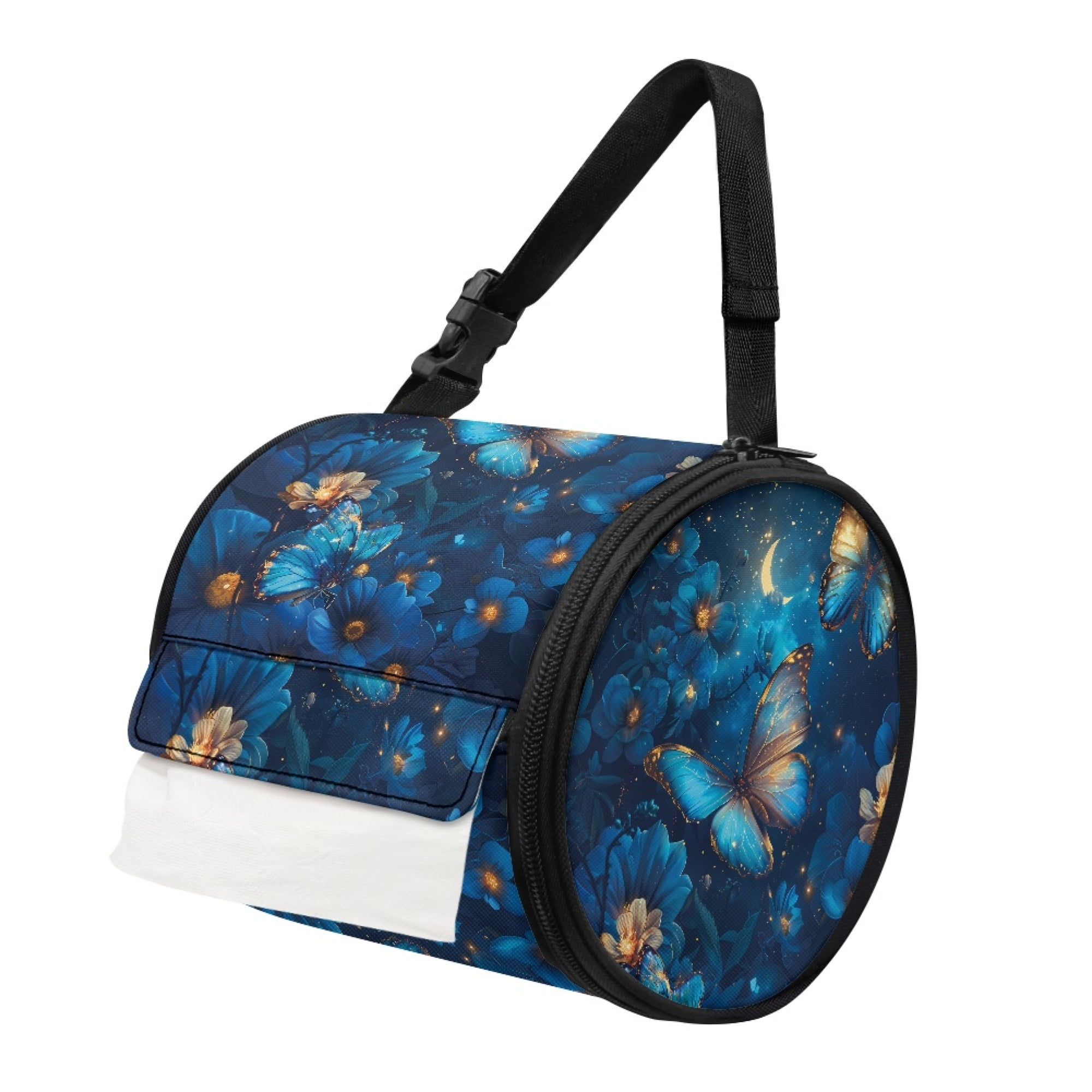 SEANATIVE Flower Butterfly Round Tissue Holder Bag Blue Round Paper ...