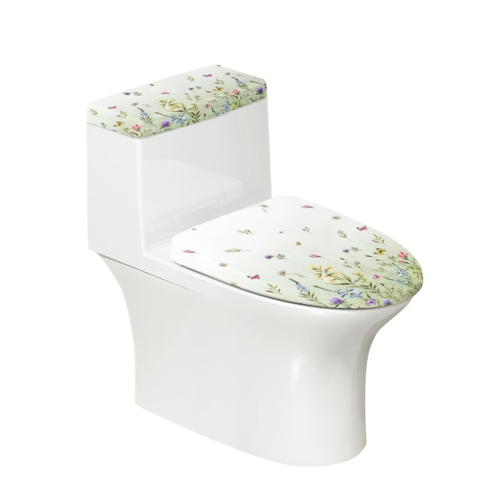 SEANATIVE Flower Butterfly Toilet Tank Cover Durable Toilet Lid Cover ...