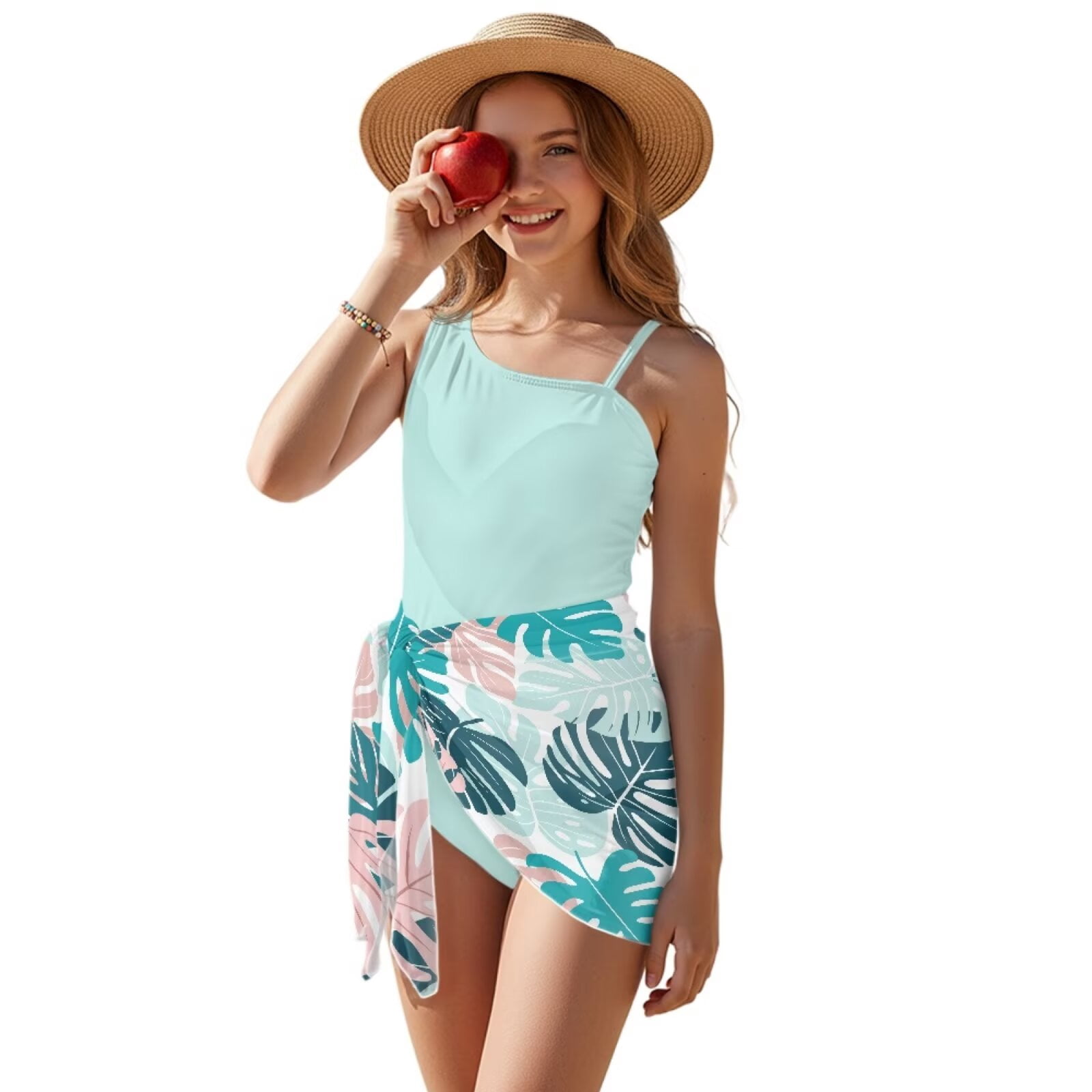 SEANATIVE Girls One Piece Swimsuit with Mesh Cover Up Skirt Cut Out ...