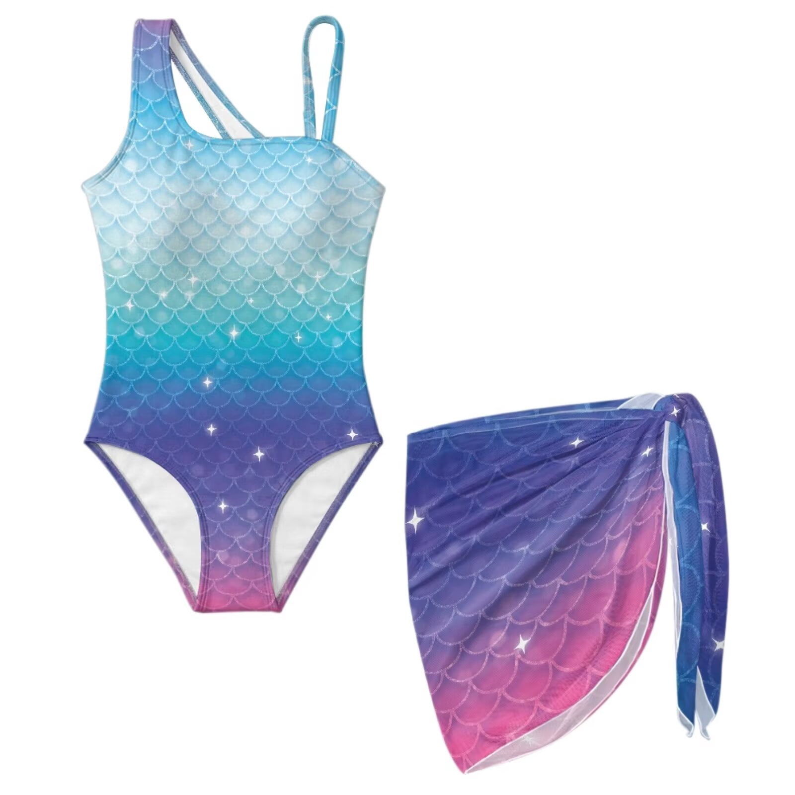 SEANATIVE Girls One Piece Swimsuit with Mesh Cover Up Skirt Cut Out ...