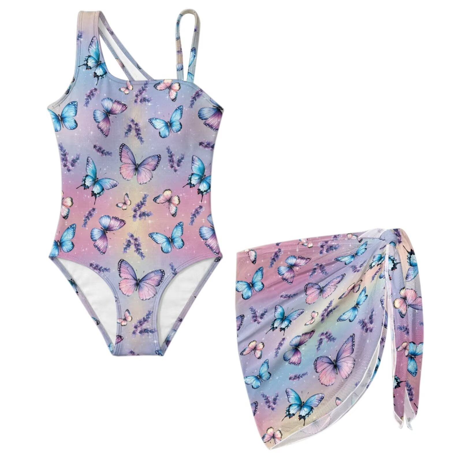 SEANATIVE Girls One Piece Swimsuit with Mesh Cover Up Skirt Cut Out ...